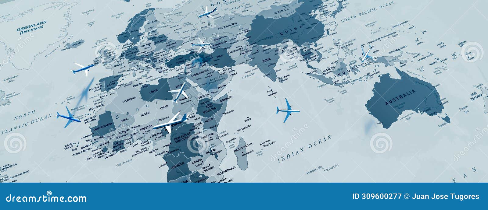Transcontinental Air Traffic Over a Monochrome World Map Highlighting ...