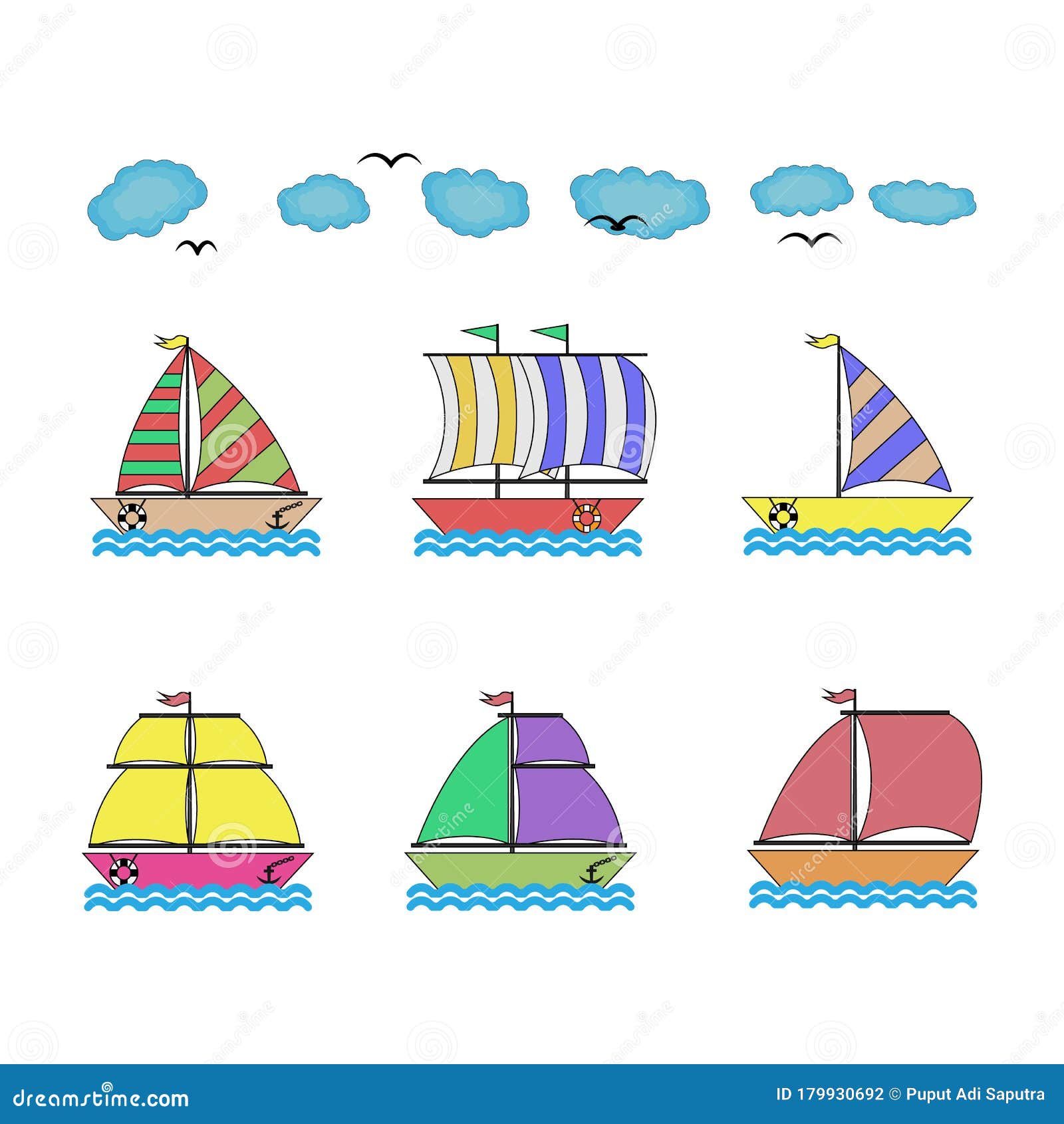 Illustrative Design of Various Boat Shapes and Clouds Stock Vector ...