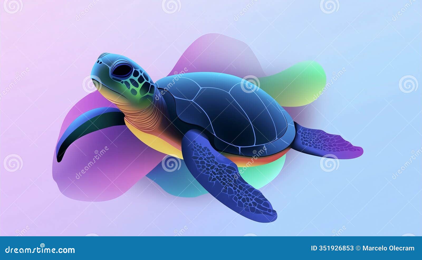 Illustrative Drawing of a Multicolored Turtle on an Abstract Background ...