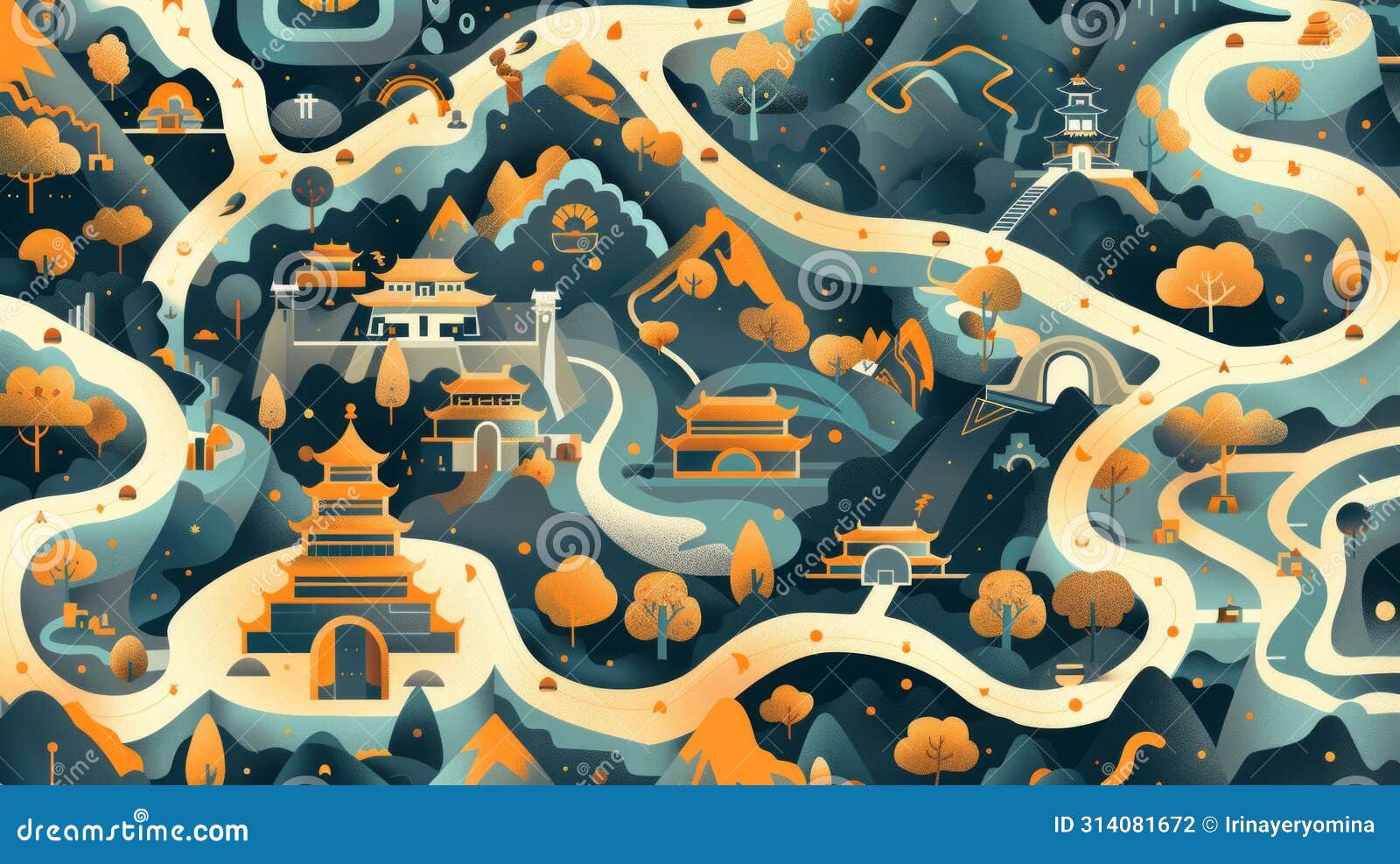 Illustrative Map of Pilgrimage Sites with Serene Pathways Stock Photo ...