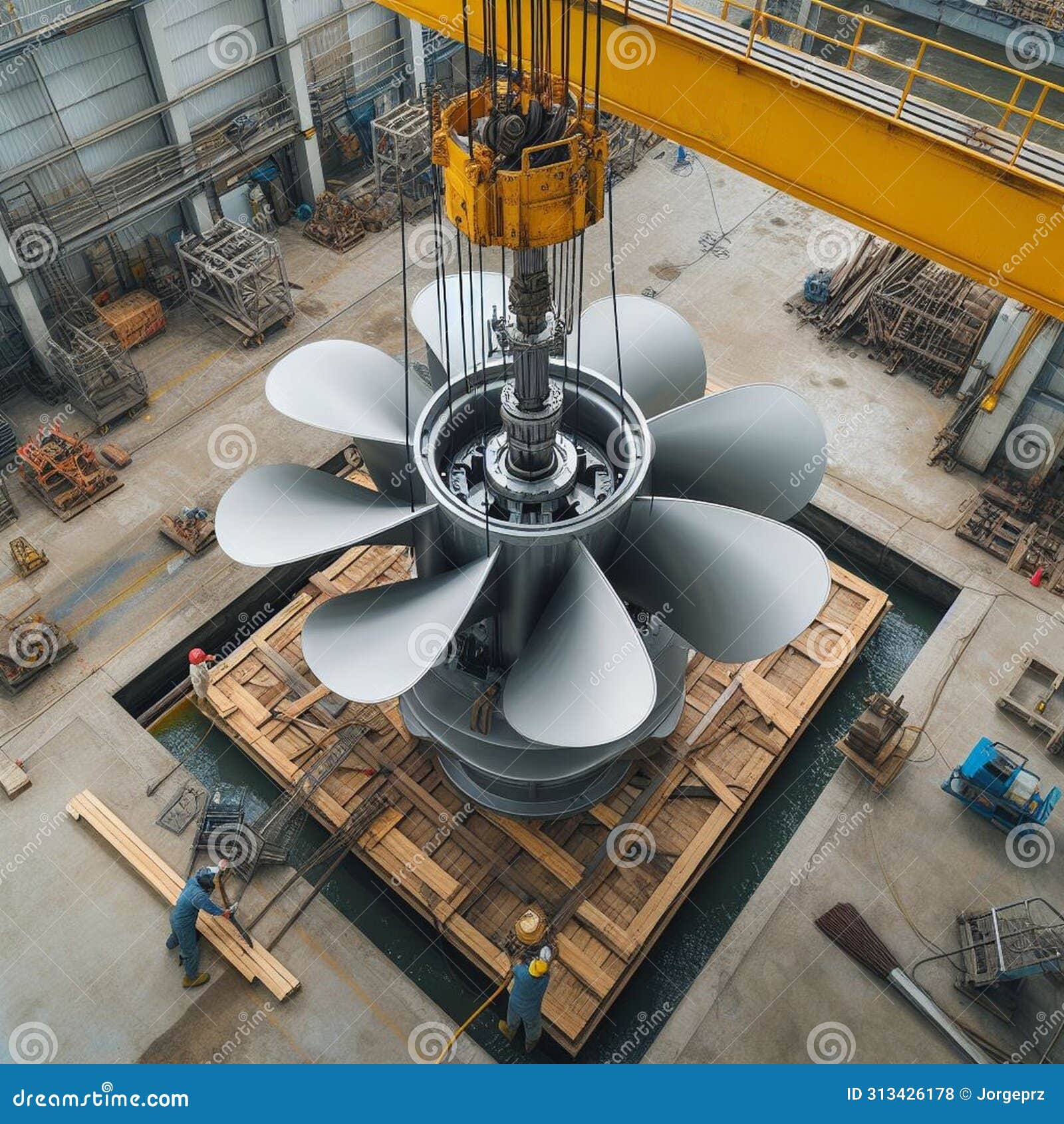 Heavy Industry Inside: Mechanical Work on a Large Propeller. Stock ...