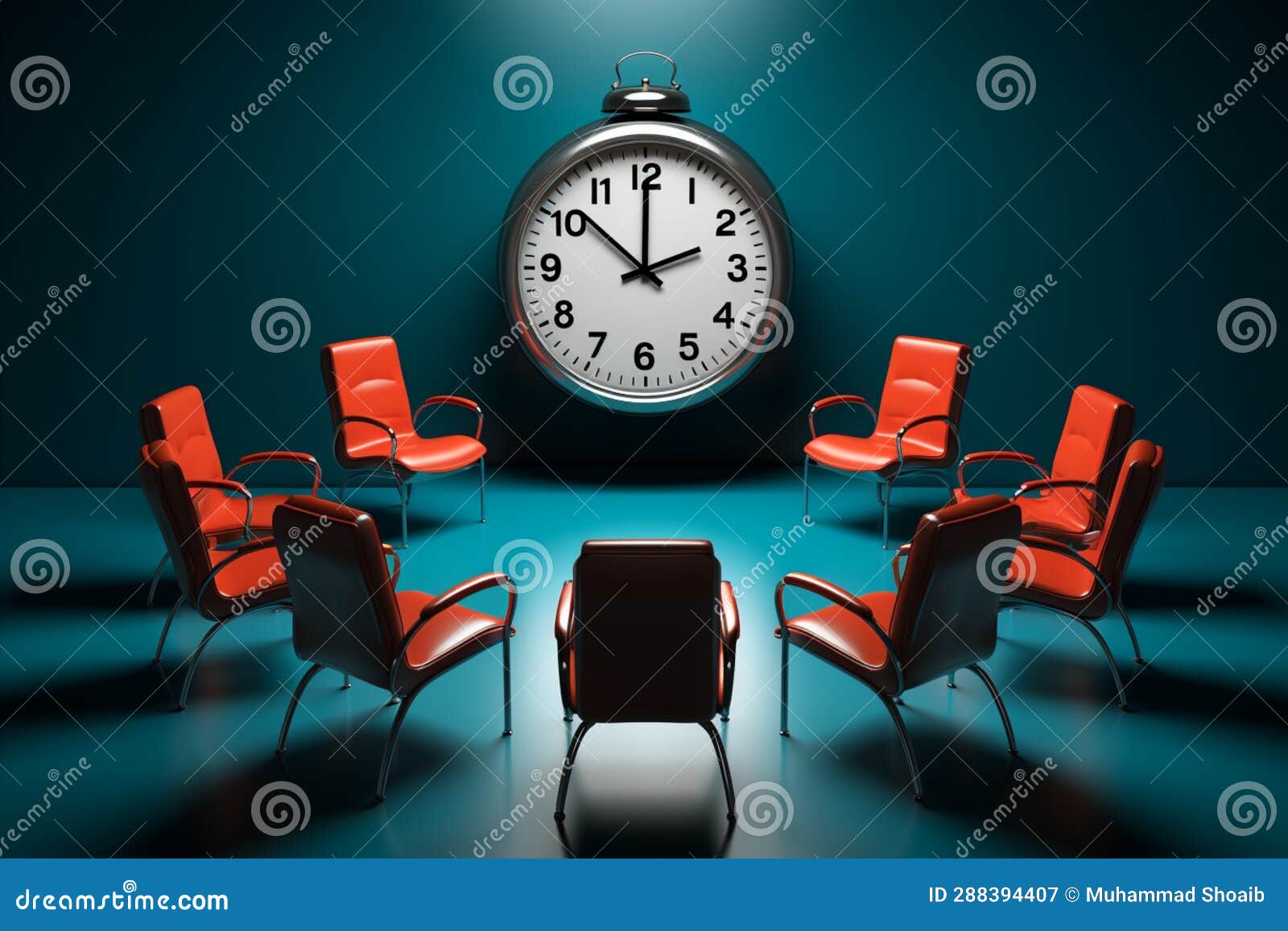 Illustrative Rendering Features Chairs And Clock, Forming A Harmonious ...