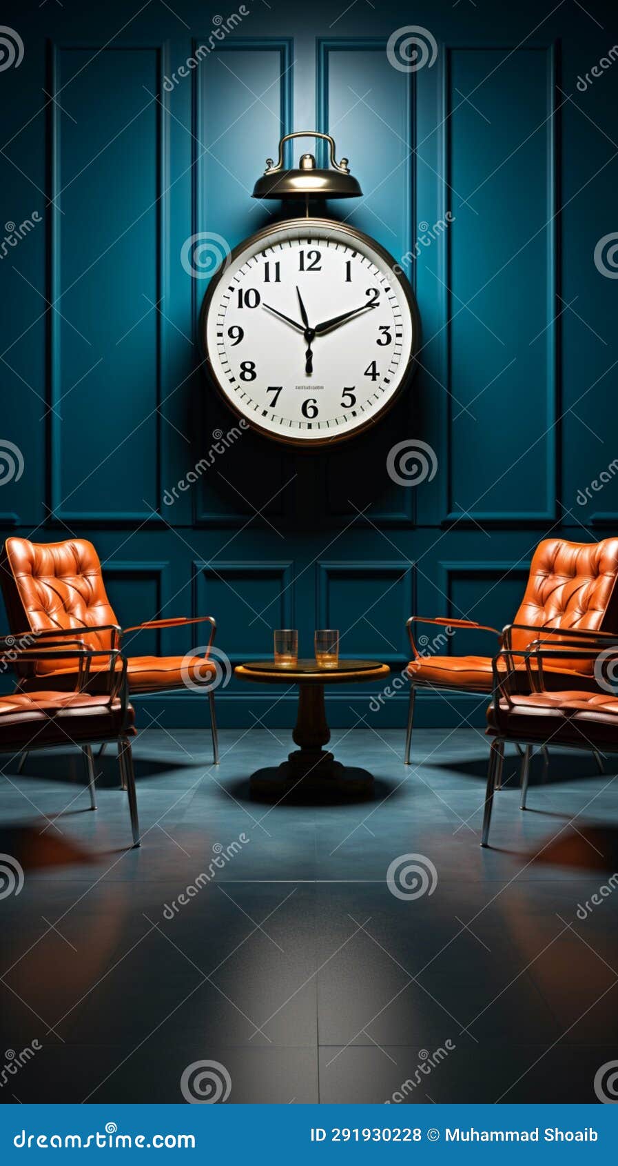 Illustrative Rendering Features Chairs And Clock, Forming A Harmonious ...