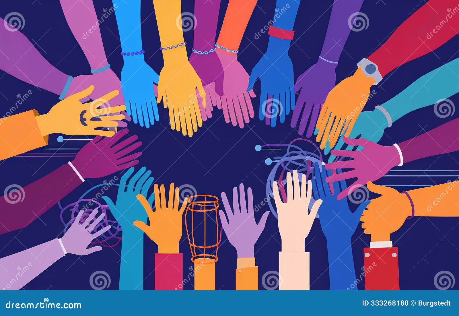 Illustrative Representation of Different Hands and Arms Moving Towards ...