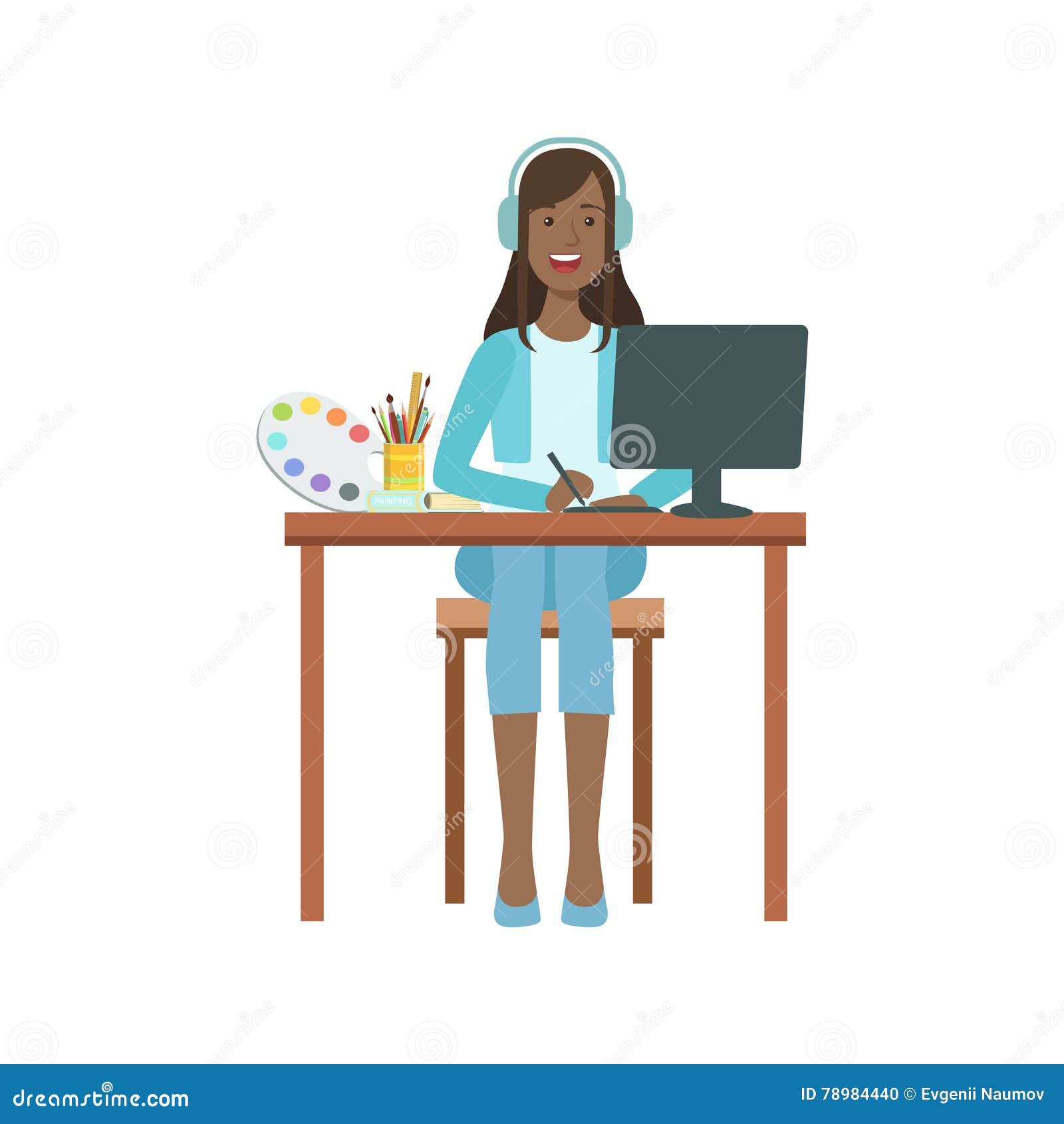 Illustrator Drawing with Computer Devices, Creative Person Illustration ...