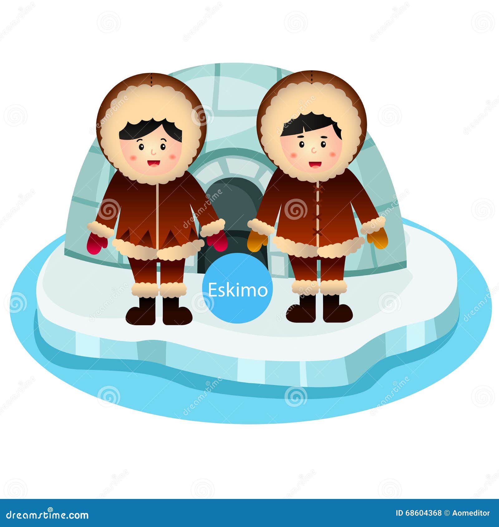 Illustrator of Eskimo Boy and Girl Two Vector Isolated on White ...