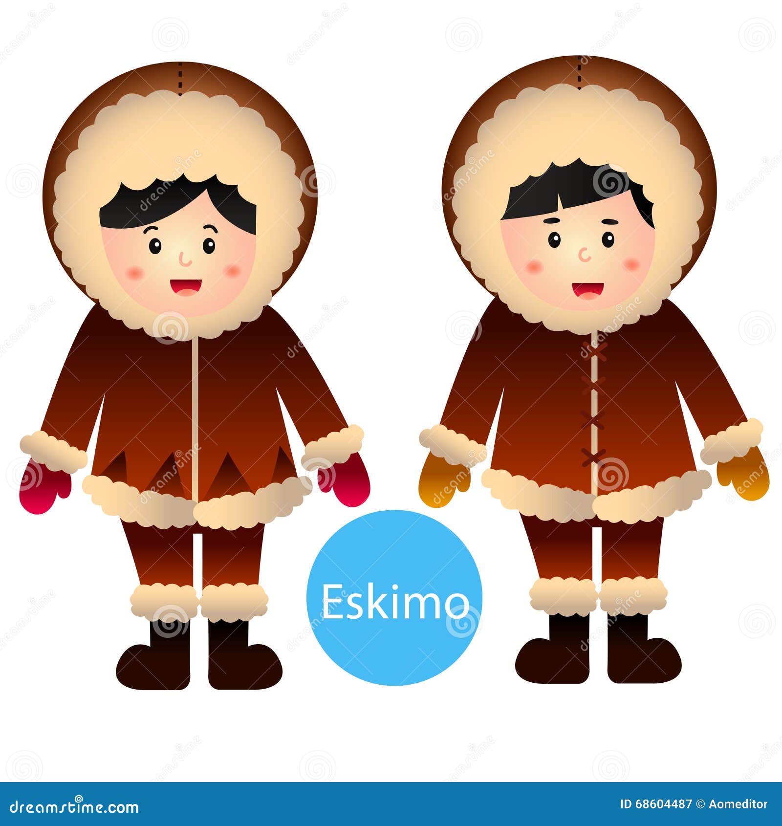Illustrator Of Eskimo Boy And Girl Vector Isolated On White Background ...