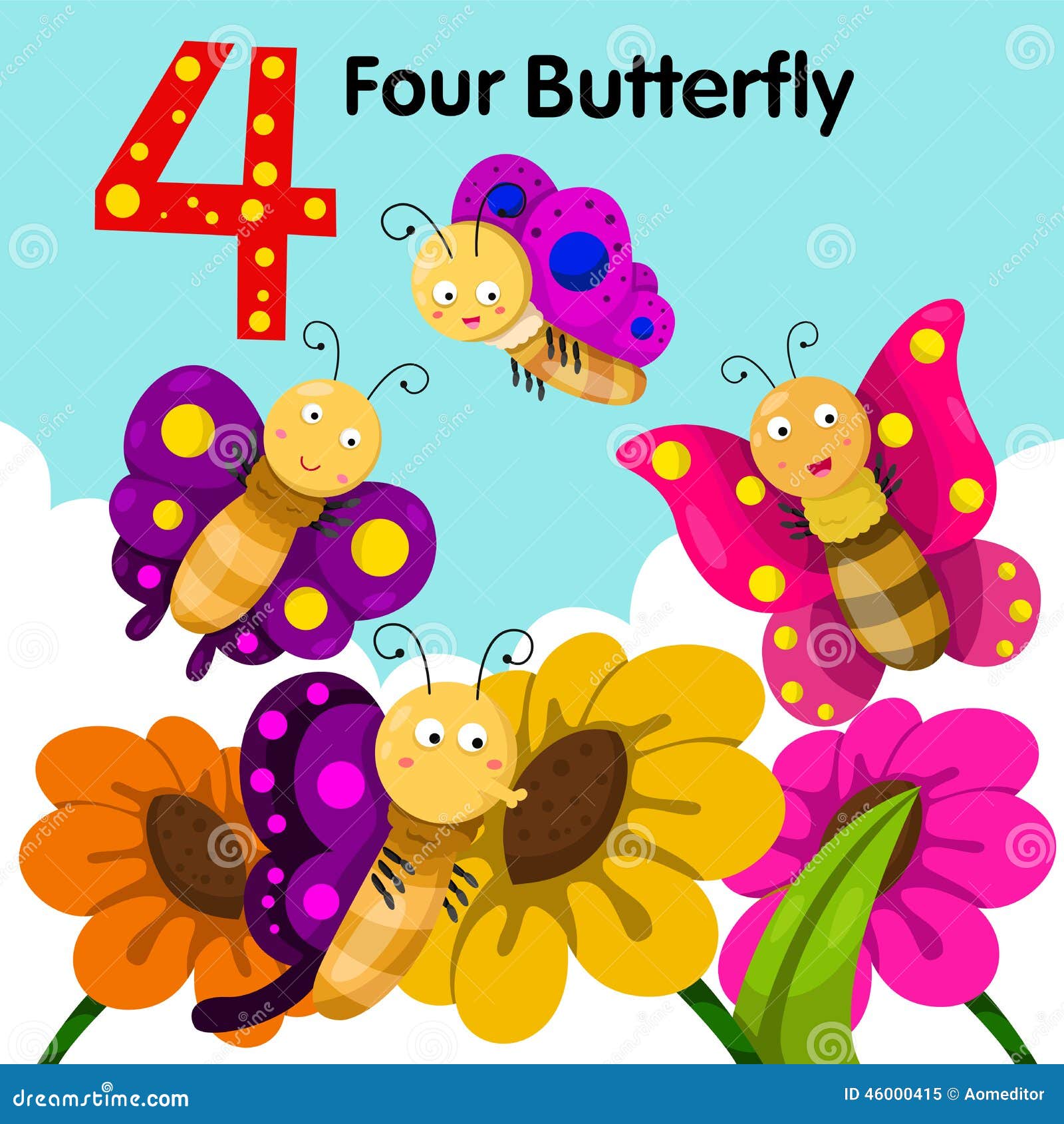 Illustrator of Four Butterfly Stock Vector - Illustration of postcard ...