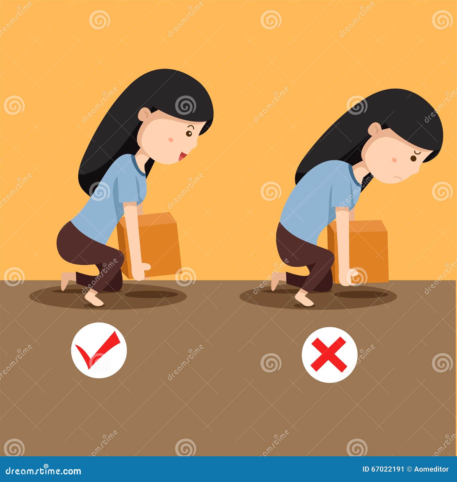 Lifting Box Correct And Incorrect Position. Vector | CartoonDealer.com ...