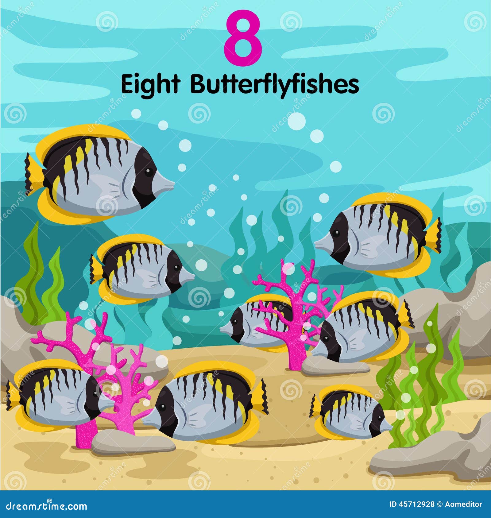 Illustrator of Number with Eight Butterflyfishes Stock Vector ...