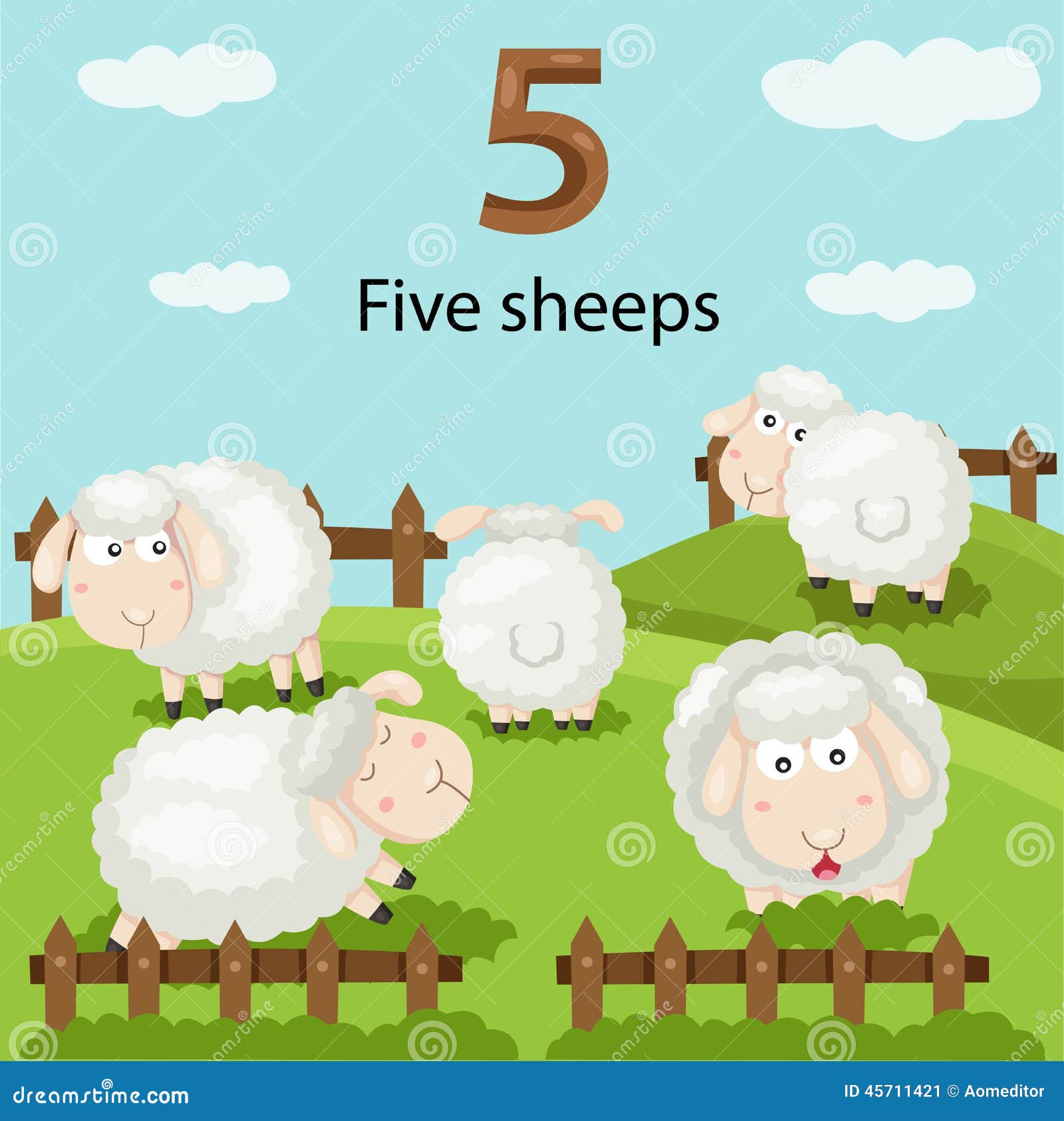 Illustrator of Number Five Sheeps Stock Vector - Illustration of math ...
