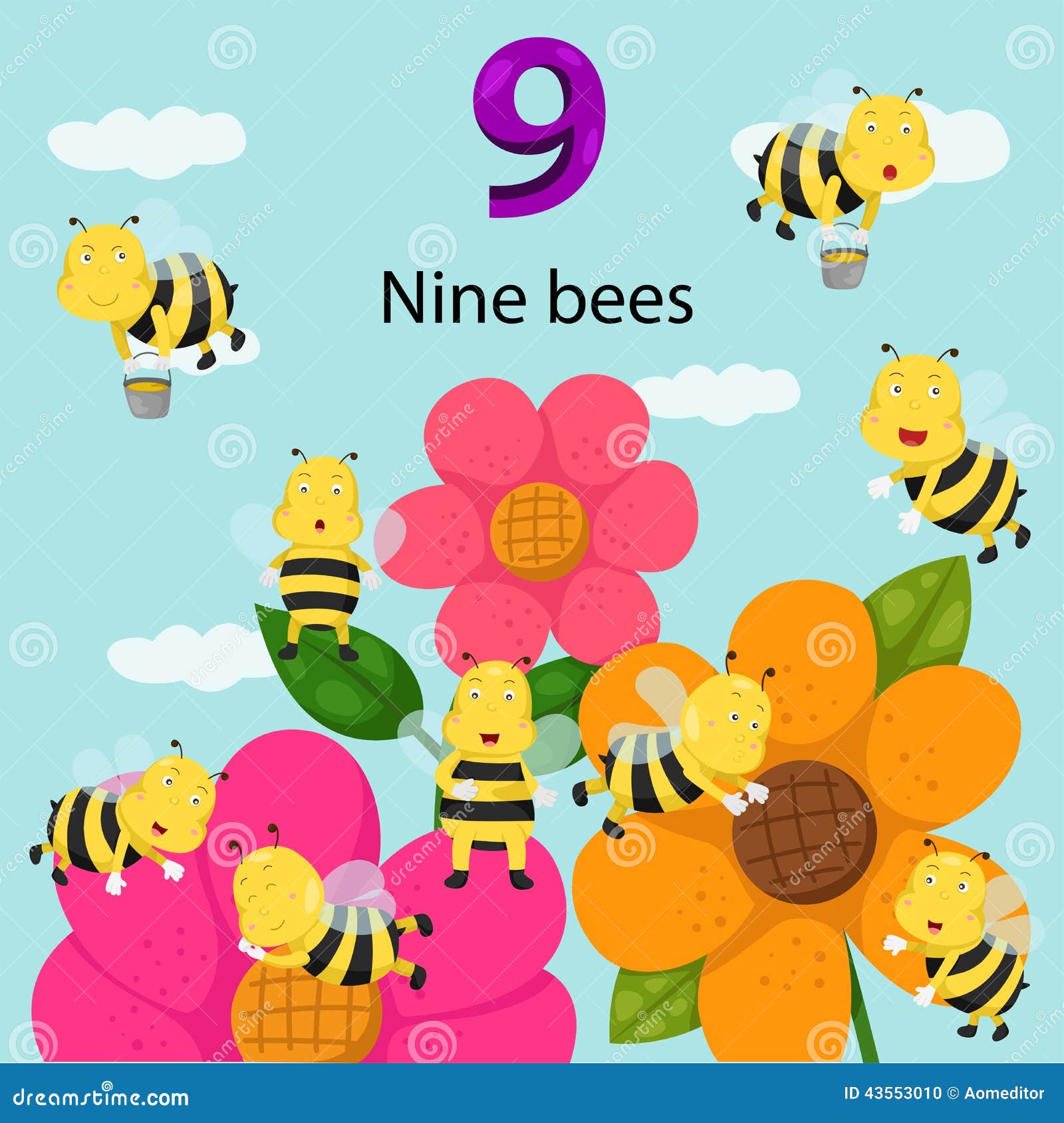 Illustrator of Number Nine Bees Stock Vector - Illustration of swamp ...