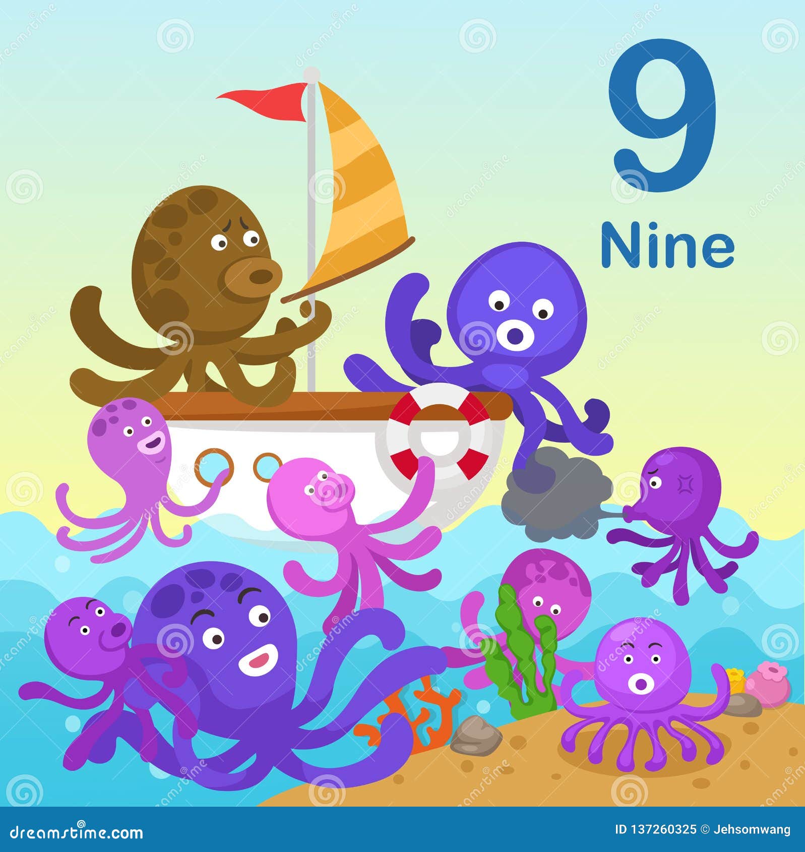 Illustrator Of Nine Number Animal Cartoon Vector | CartoonDealer.com ...