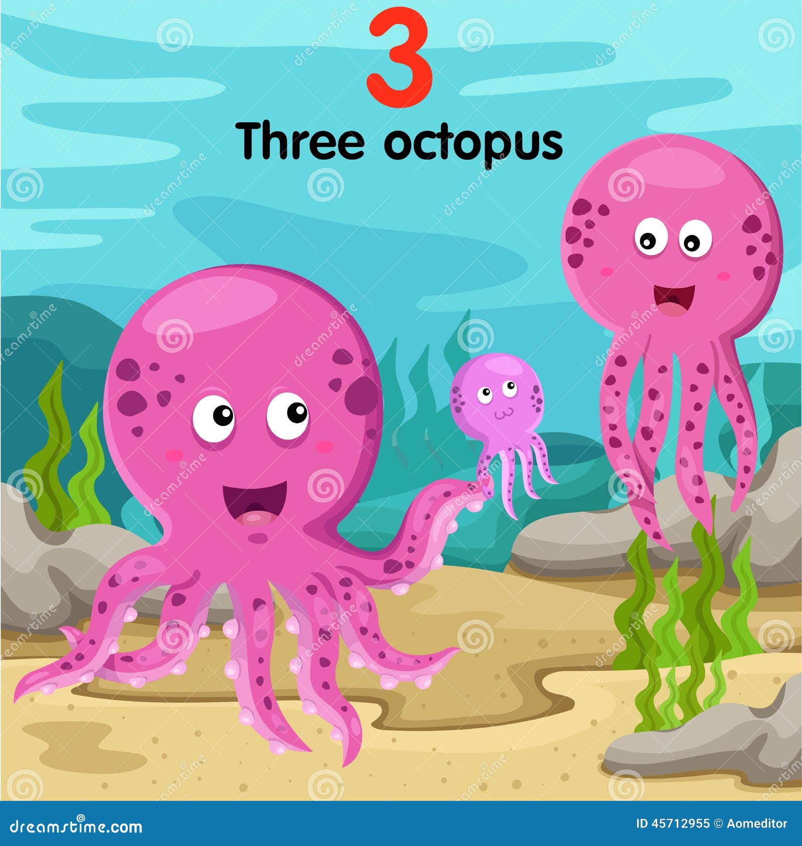 Illustrator of Number with Three Octopus Stock Vector - Illustration of ...