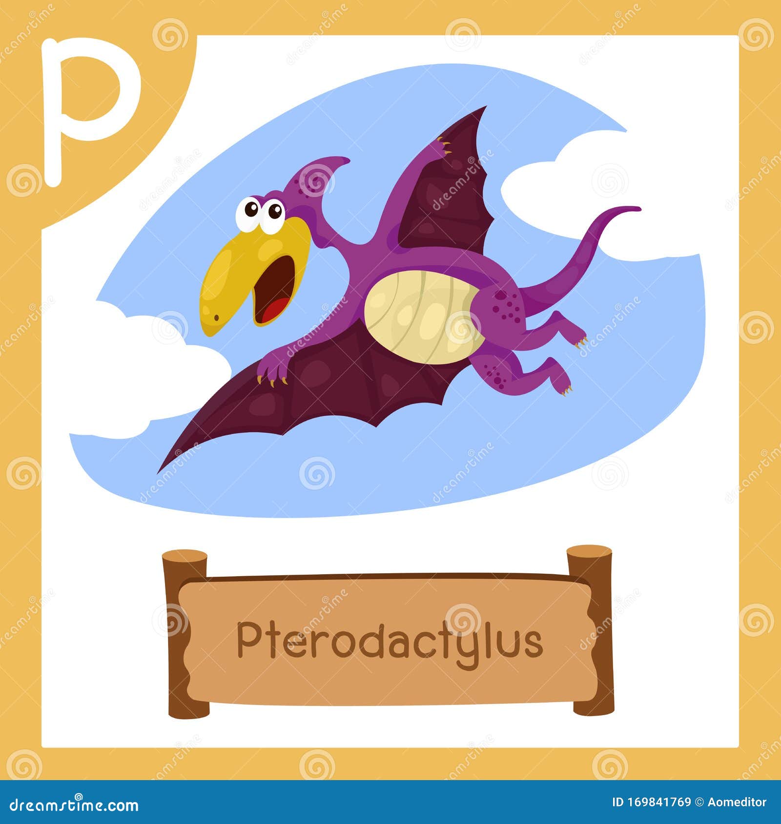 Illustrator of P for Dinosaur Pterodactylus Stock Vector - Illustration of dinosaur, stegosaurus ...