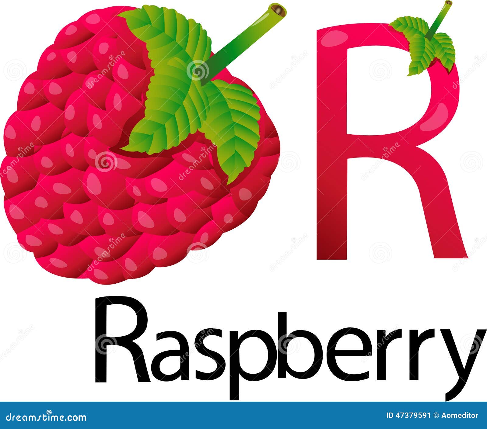 Illustrator R Font with Raspberry Stock Vector - Illustration of letter ...