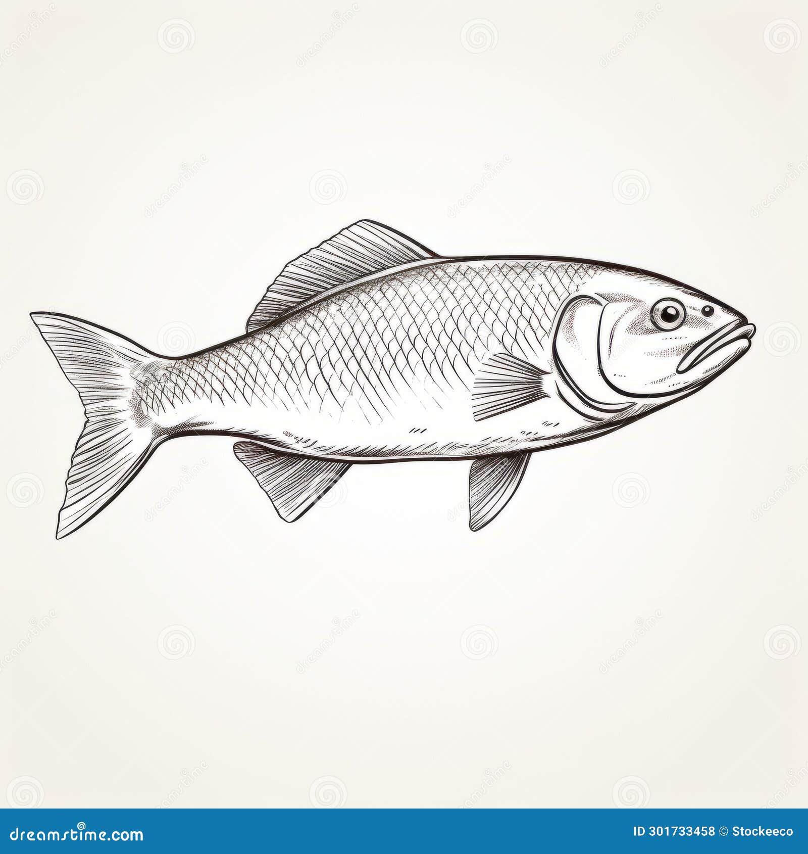 Monochromatic Fish Sketch with Detailed Shading - Graphic Design Stock ...