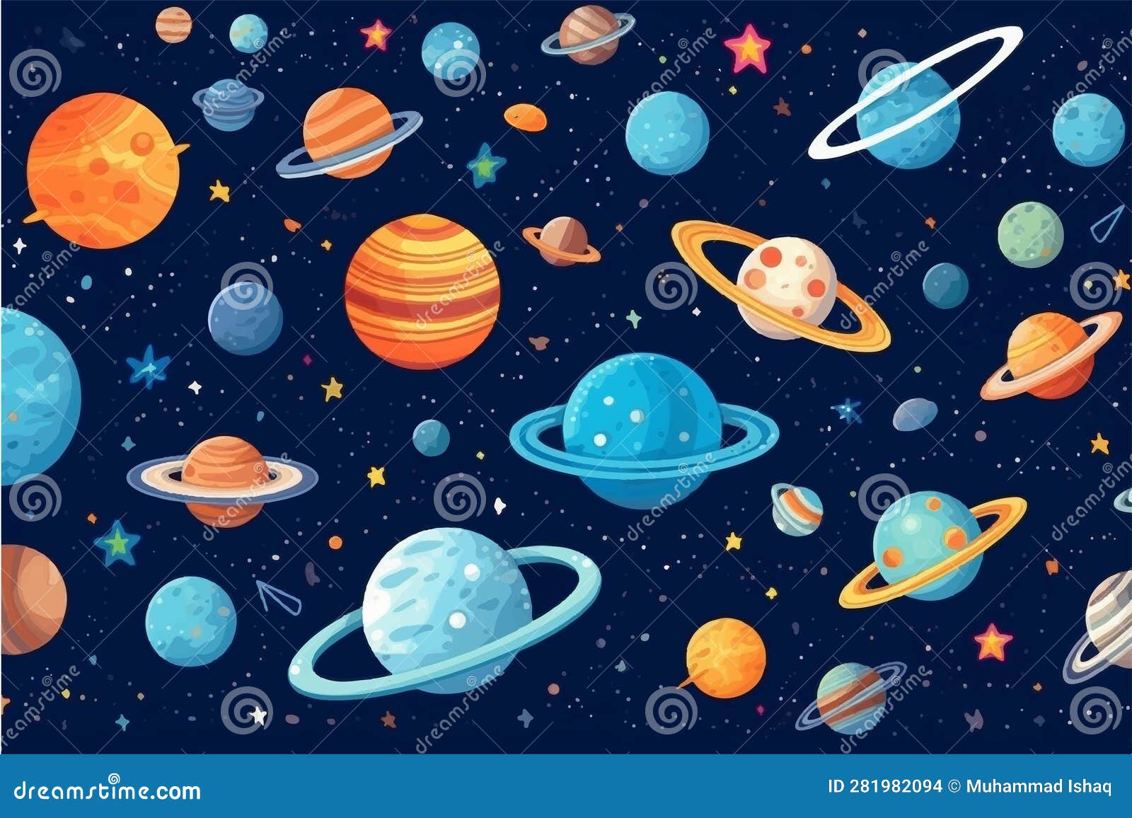 Vector Illustration of Cute Flat Style Template with Stars in Outer ...