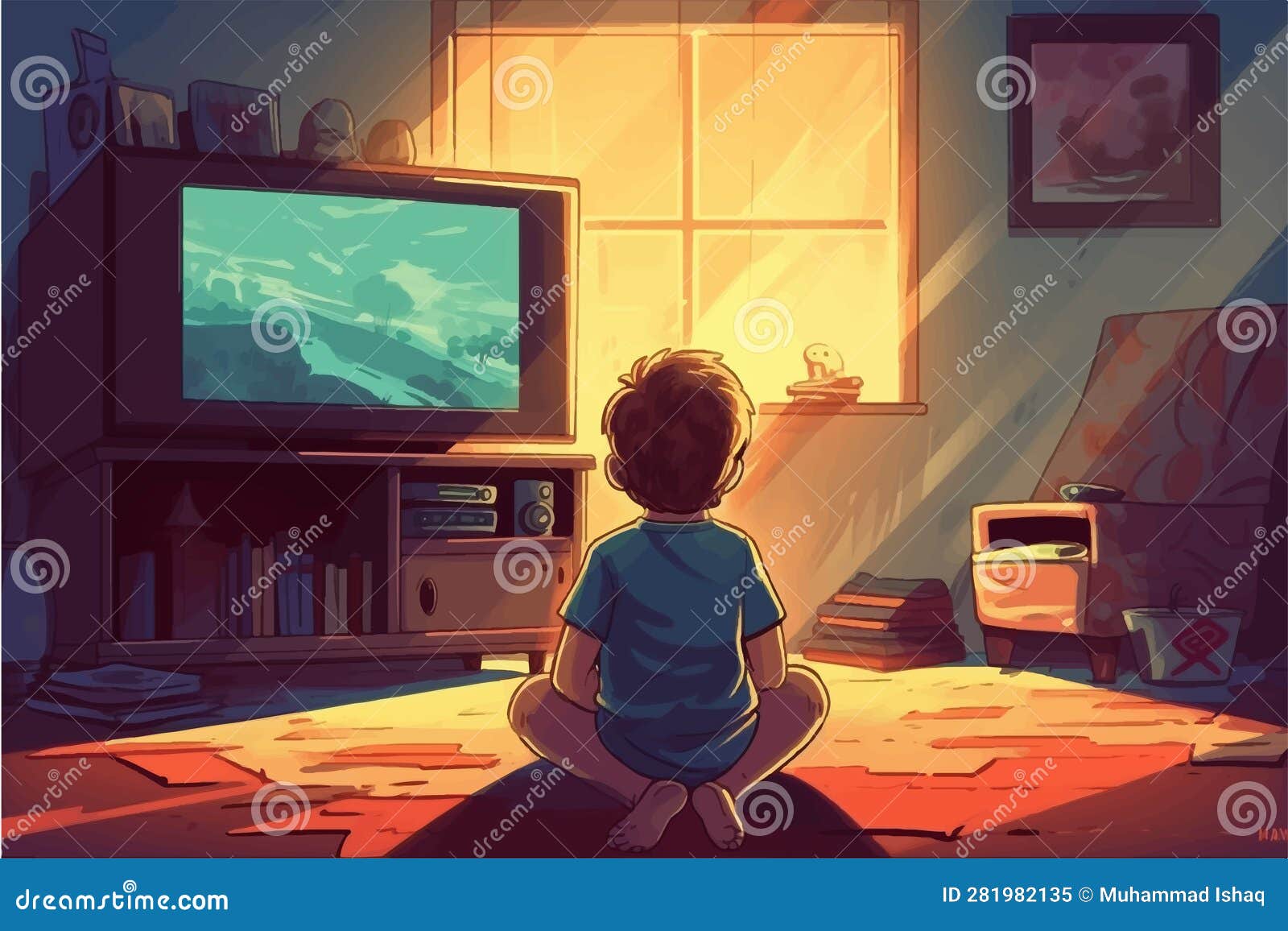 Vector Illustration of Kid Watching Tv Stock Vector - Illustration of ...