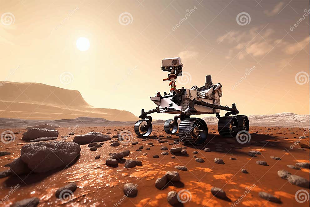 Vector Illustration of Perseverance Rover is Exploring Surface of Mars ...
