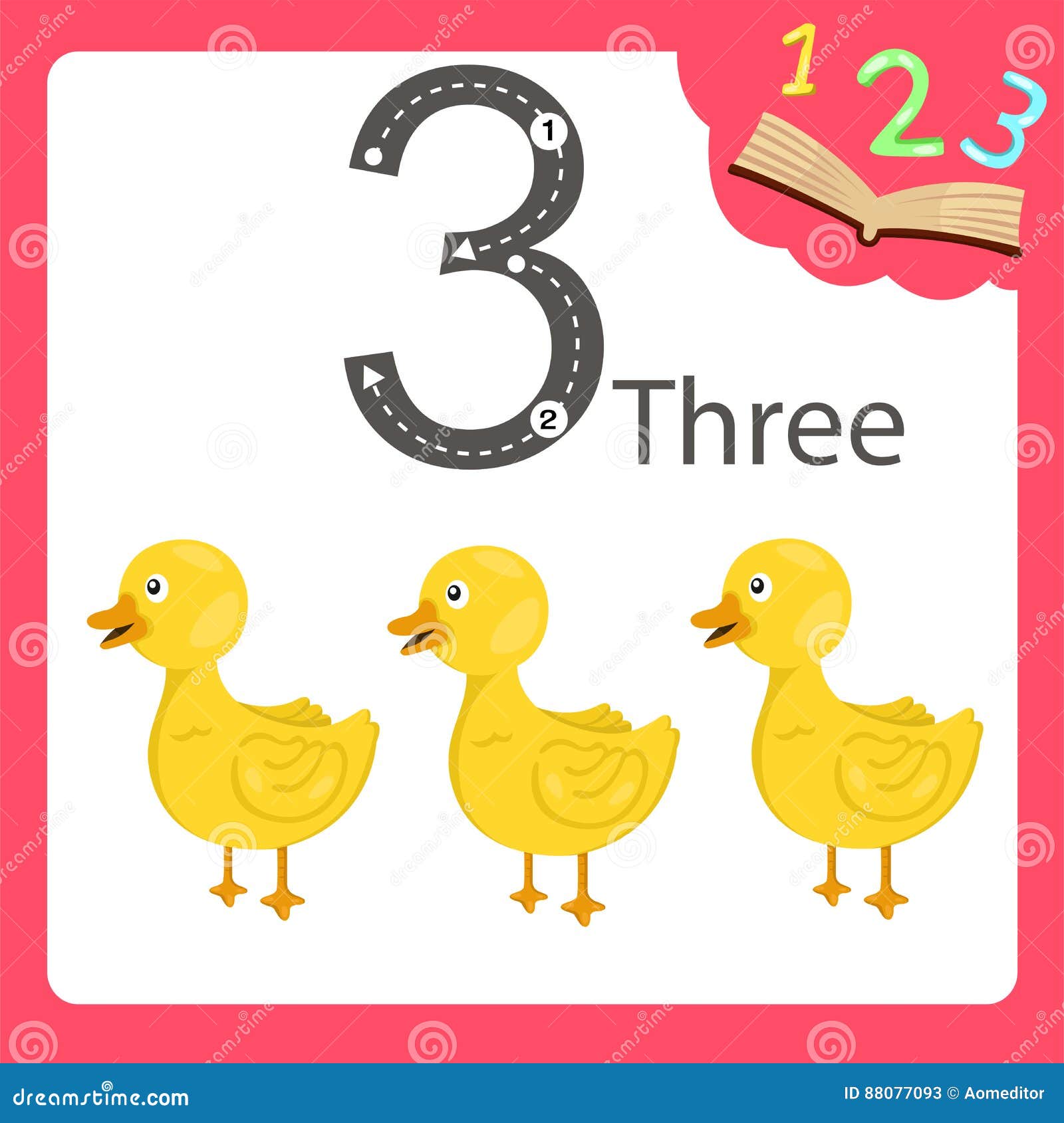 Illustrator Of Number With Three Octopus Cartoon Vector | CartoonDealer ...