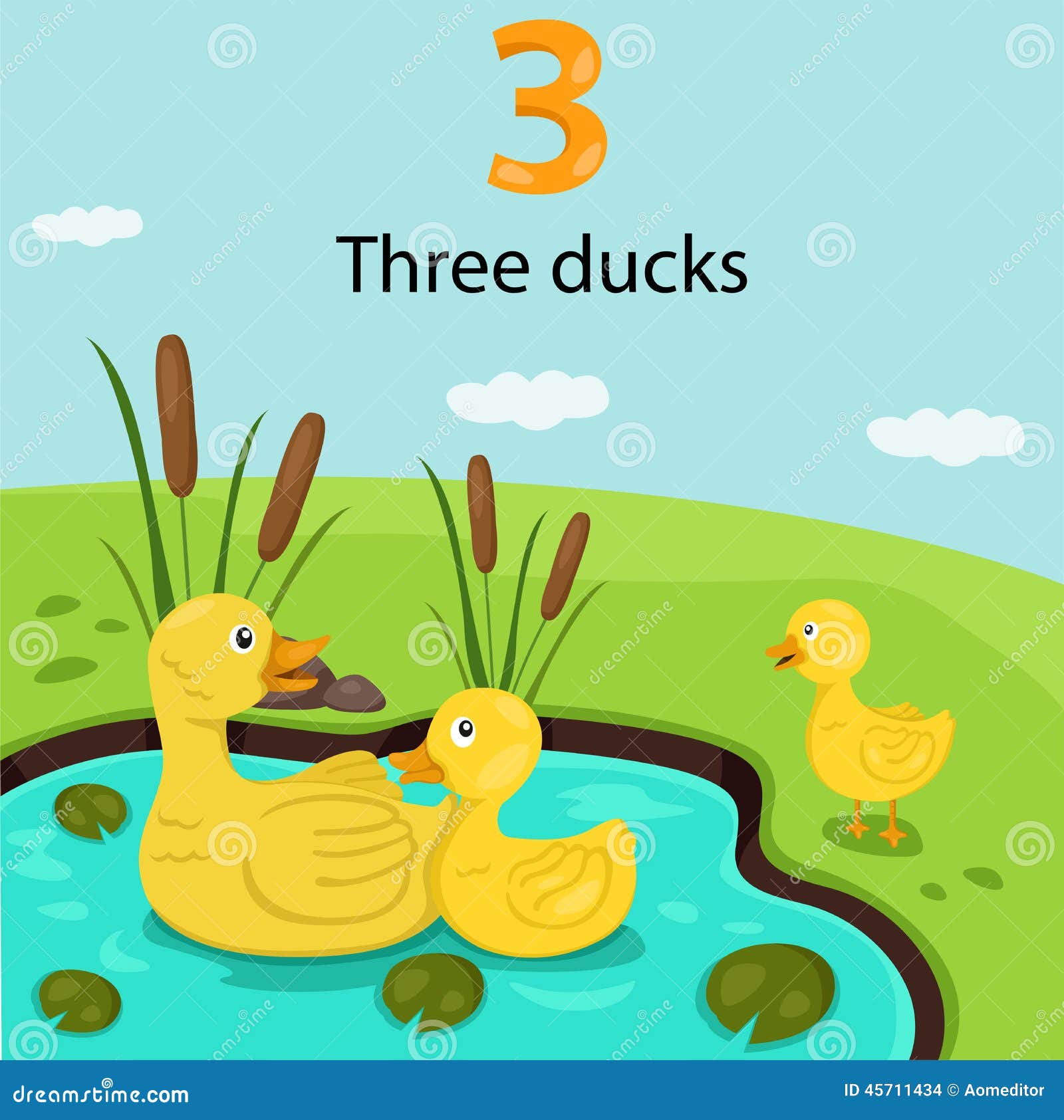Illustrator Van Nummer Drie Met Eenden Vector Illustratie ...
