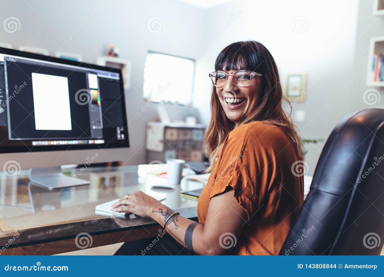 Illustrator Working on Computer in Office Stock Photo - Image of ...