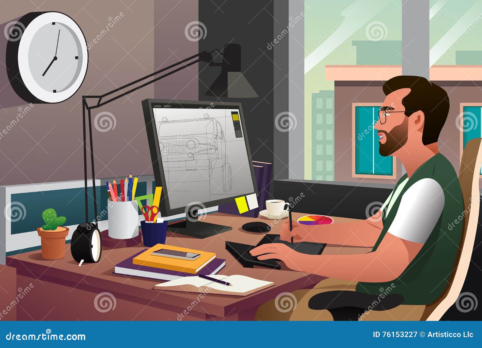 Illustrator Working in Front of Computer Stock Vector - Illustration of ...