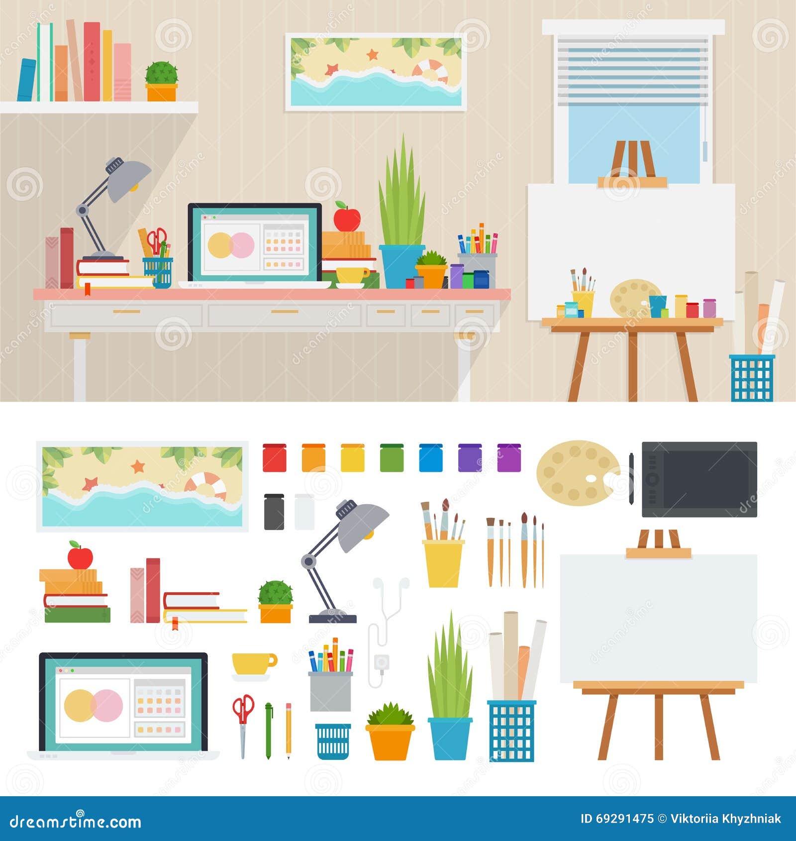Illustrator Working Place with Artistic Tools Stock Vector ...