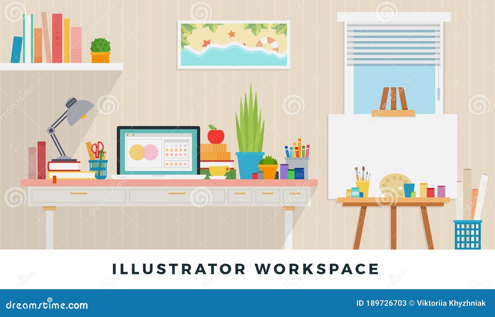 Illustrator Workspace. Vector Flat Illustrators. Workplace of Designer ...