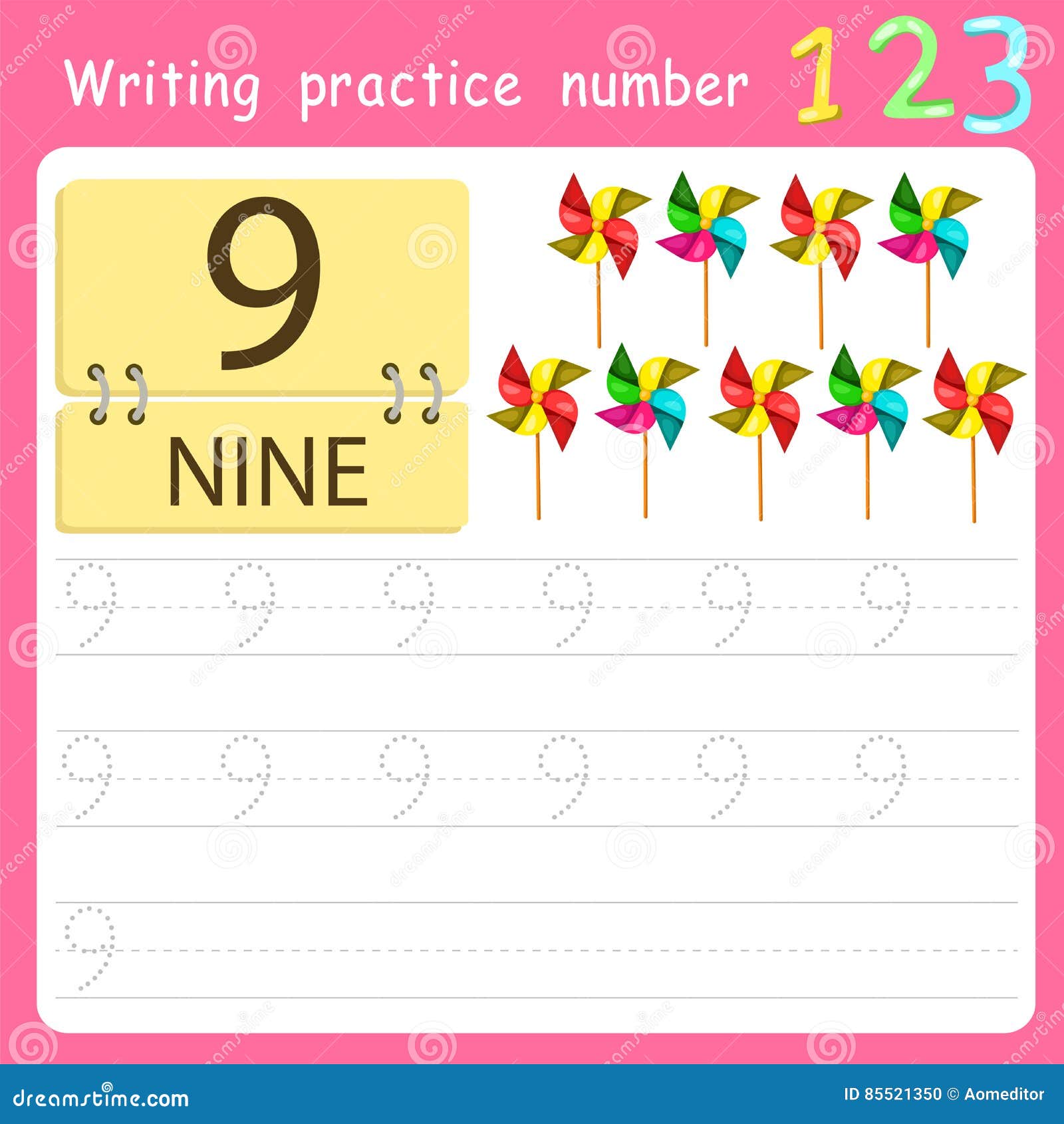 Illustrator Write Practice Number 9 Stock Vector - Illustration of ...