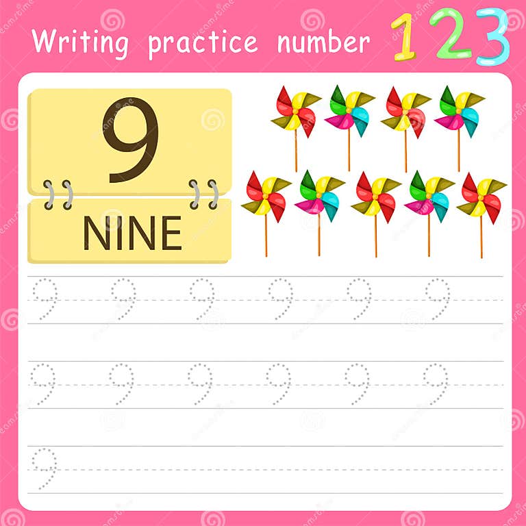Illustrator Write Practice Number 9 Stock Vector - Illustration of ...