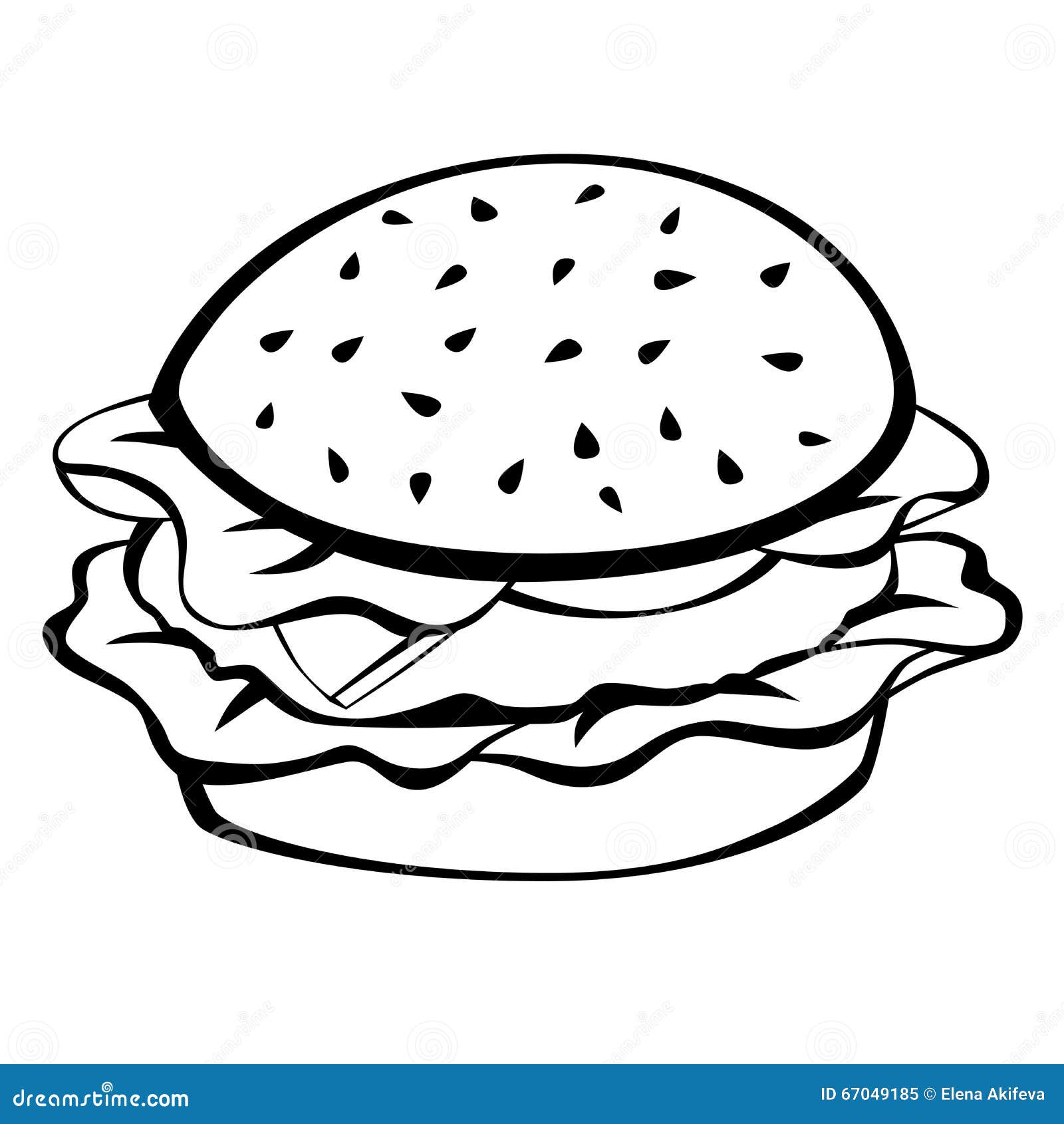 Illustrazione Bianca Nera Dell'alimento Dell'hamburger Illustrazione Vettoriale - Illustrazione ...