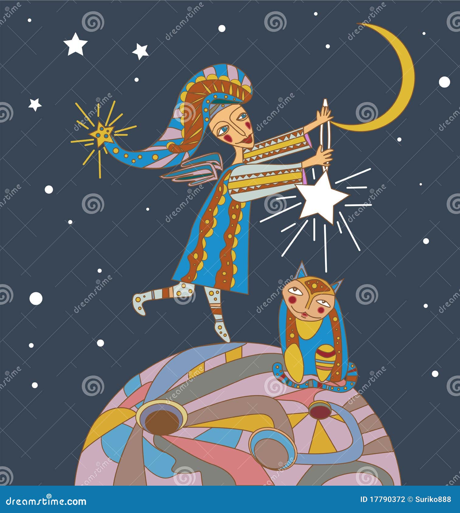 Illustrazione Con L'angelo Ed Il Gatto Illustrazione Vettoriale ...