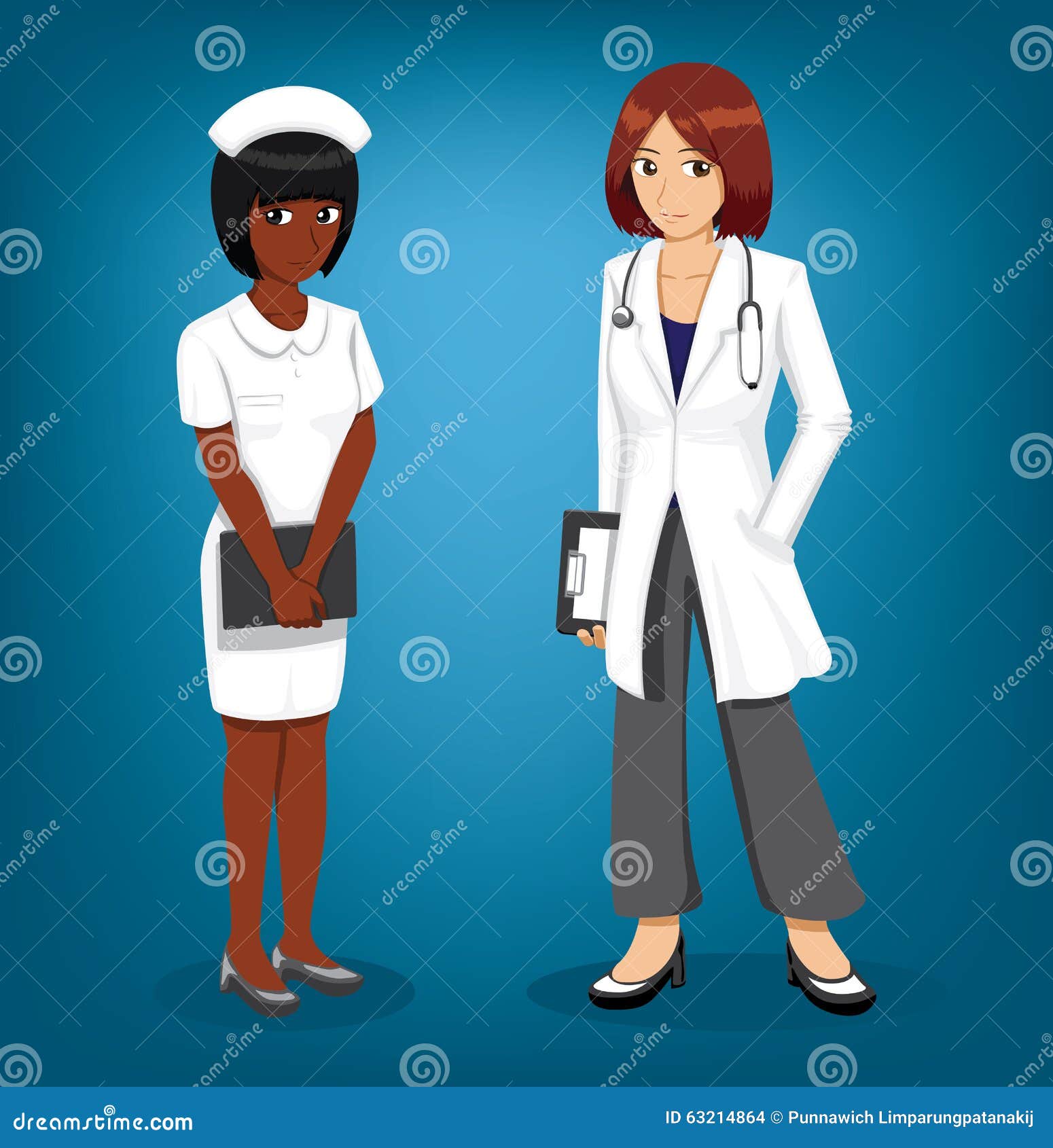 Illustrazione Del Dottore E Dell'infermiere Full Cartoon Vector ...