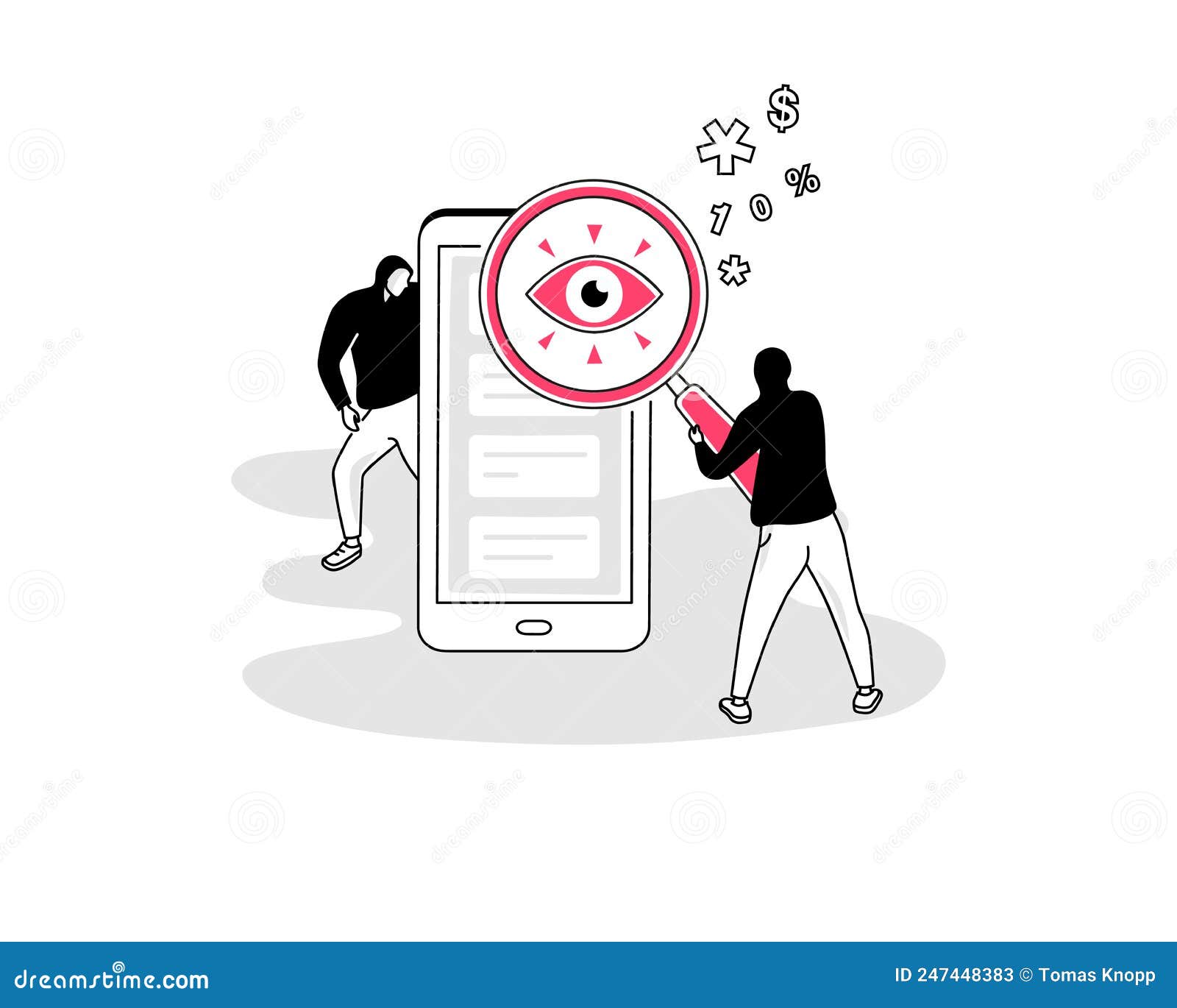 Illustrazione Di Un Simbolo Di Attacco Spia Con Un Ingranditore Spia E Uno Smartphone