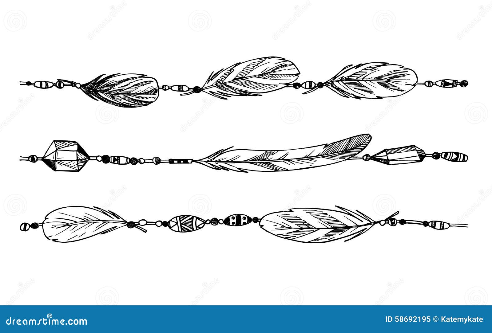 Illustrazione Disegnata a Mano - Piume E Perle Illustrazione Vettoriale ...