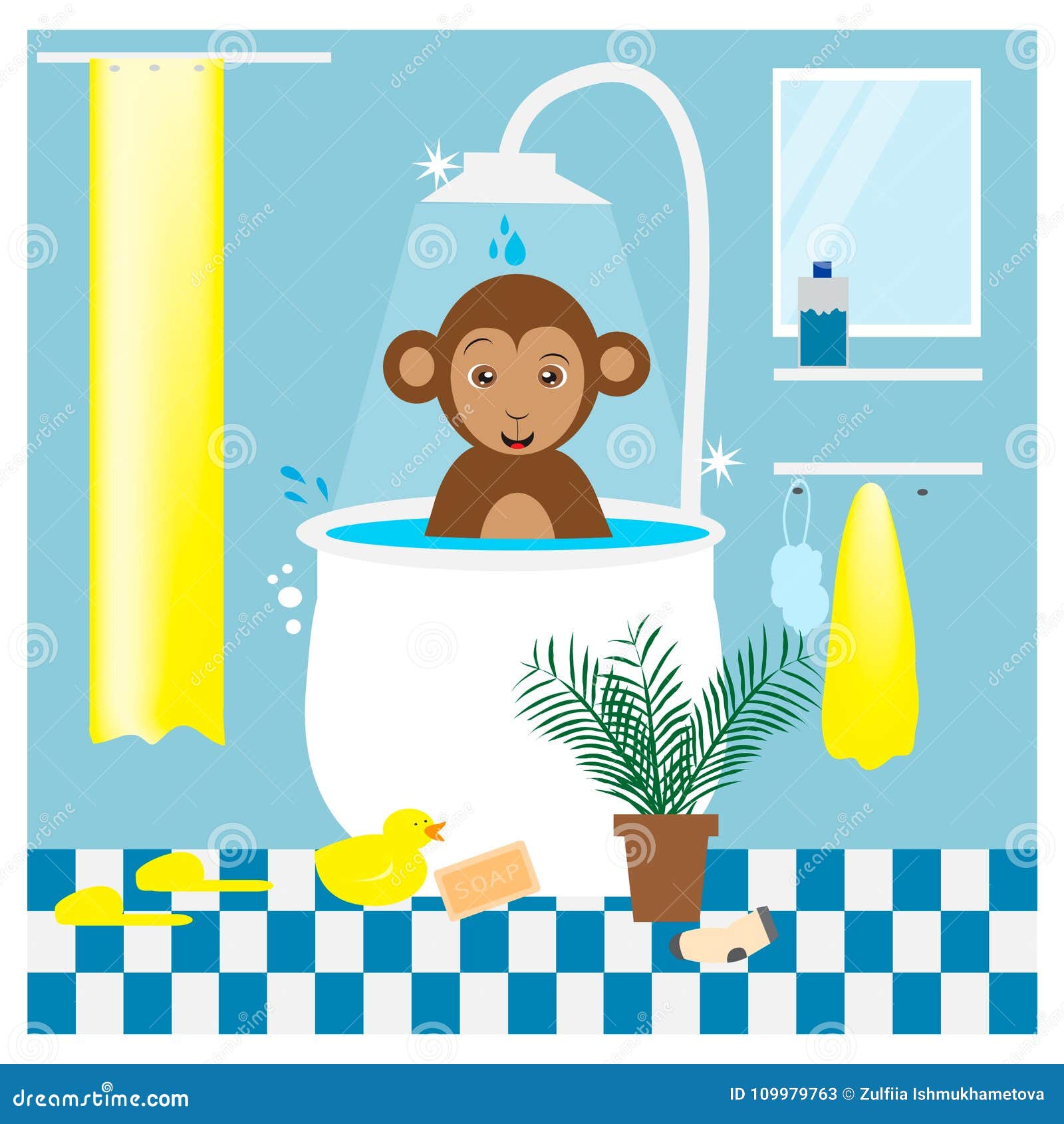 Bath Time. Illustrtation with Monkey Taking a Bath Stock Vector ... Bath Time. Illustrtation with Monkey Taking a Bath Stock Vector ...