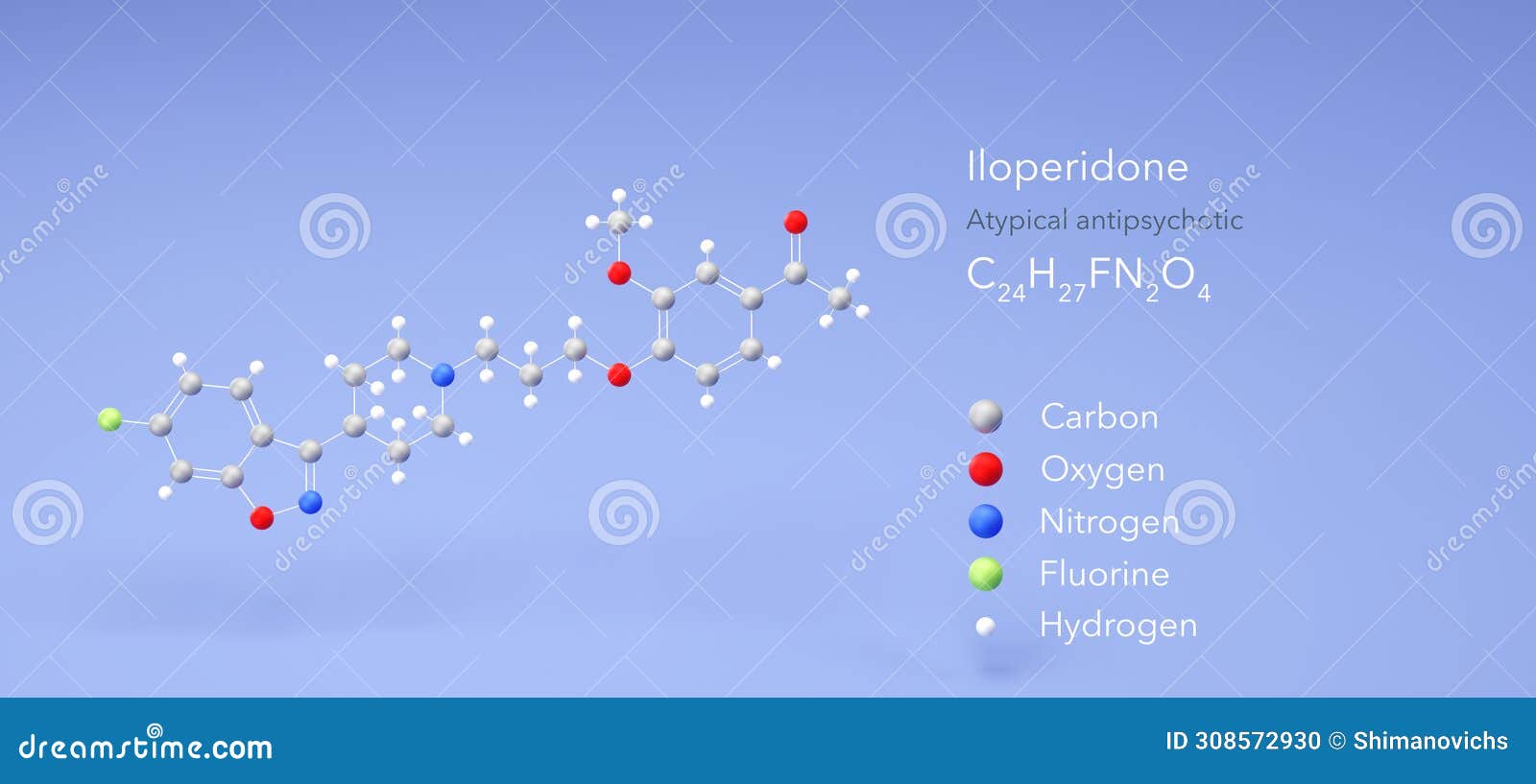 Iloperidone Molecule, Molecular Structures, Atypical Antipsychotic, 3d ...