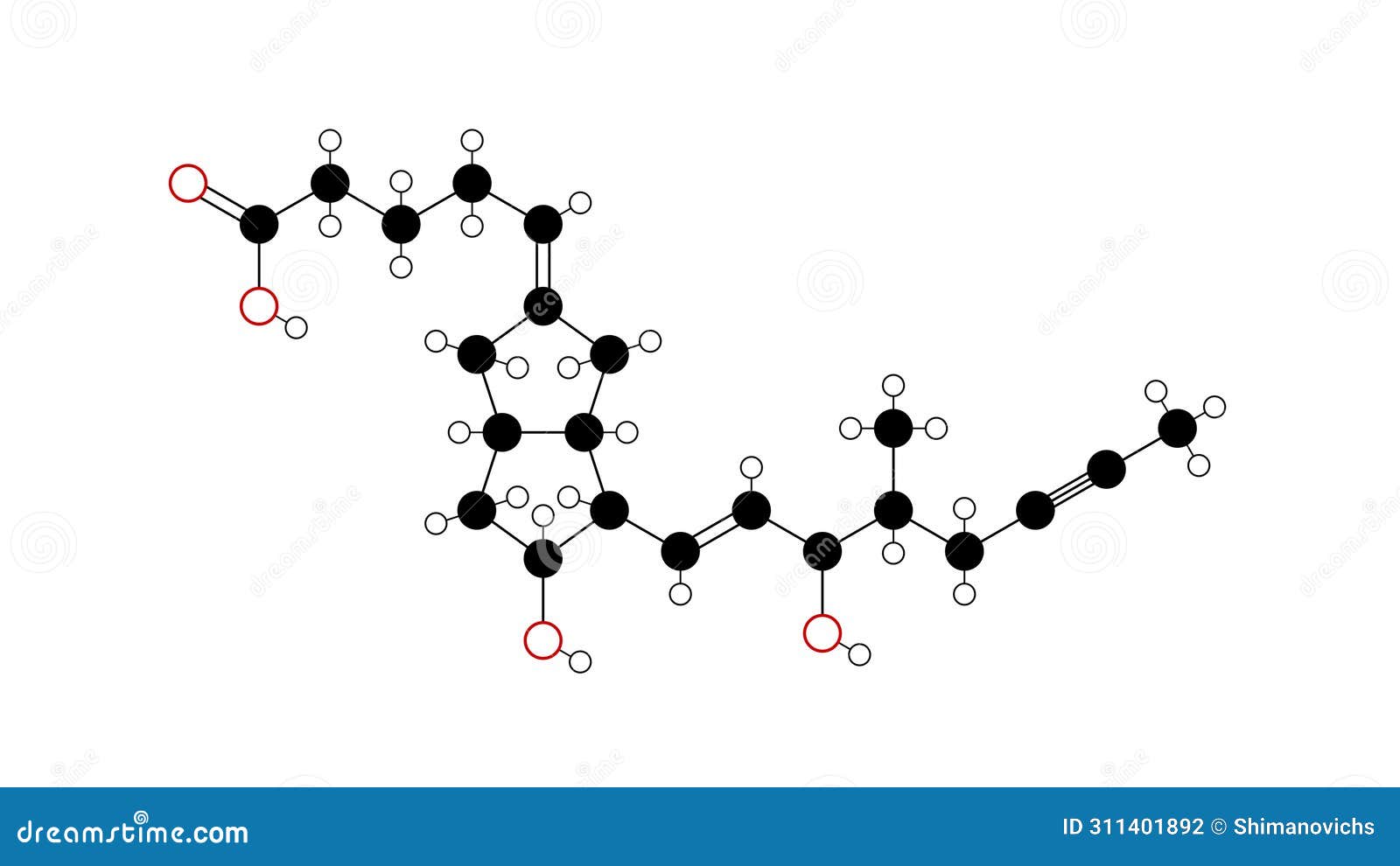 Iloprost Molecule, Structural Chemical Formula, Ball-and-stick Model ...