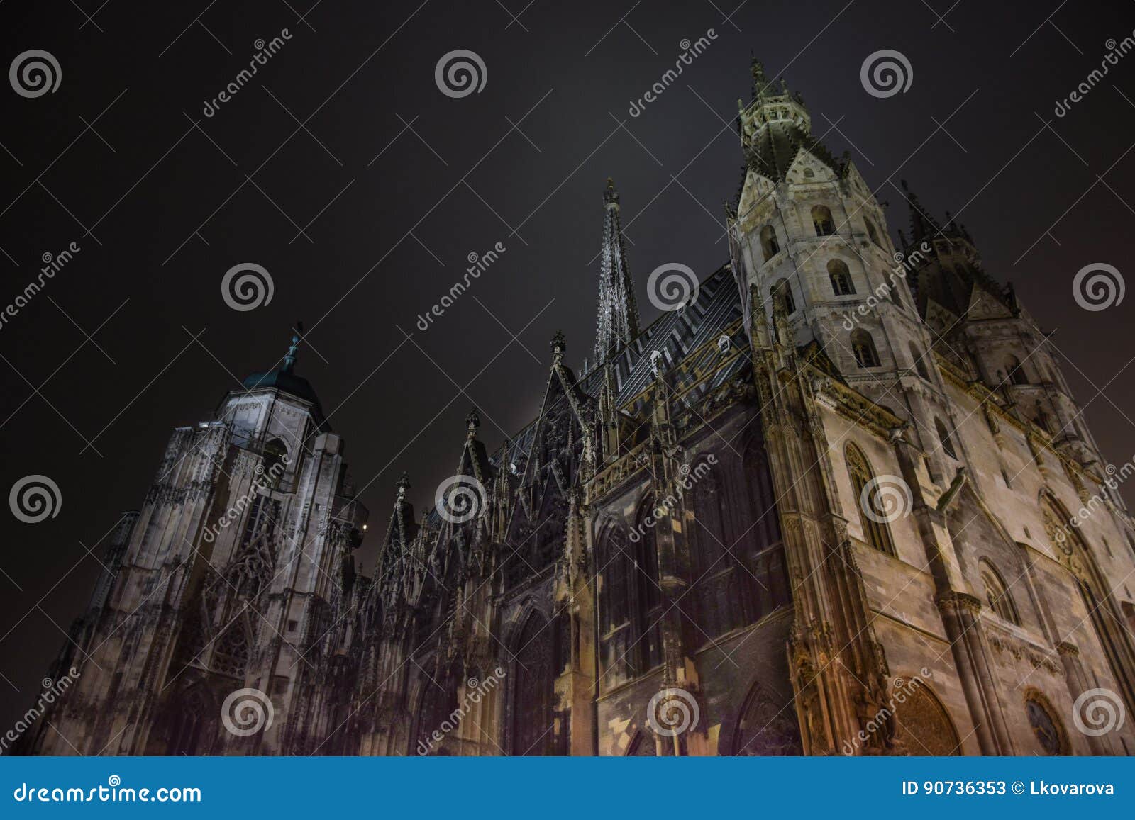 Iluminated Gothic Cathedral, Night Scene Stock Image - Image of dome ...