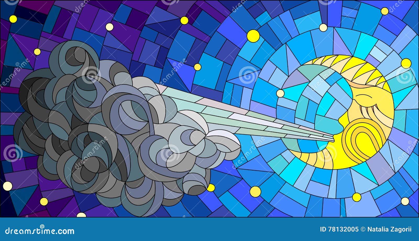Ilustração Abstrata Do Vitral Com Lua E Nuvem No Fundo Do Céu ...