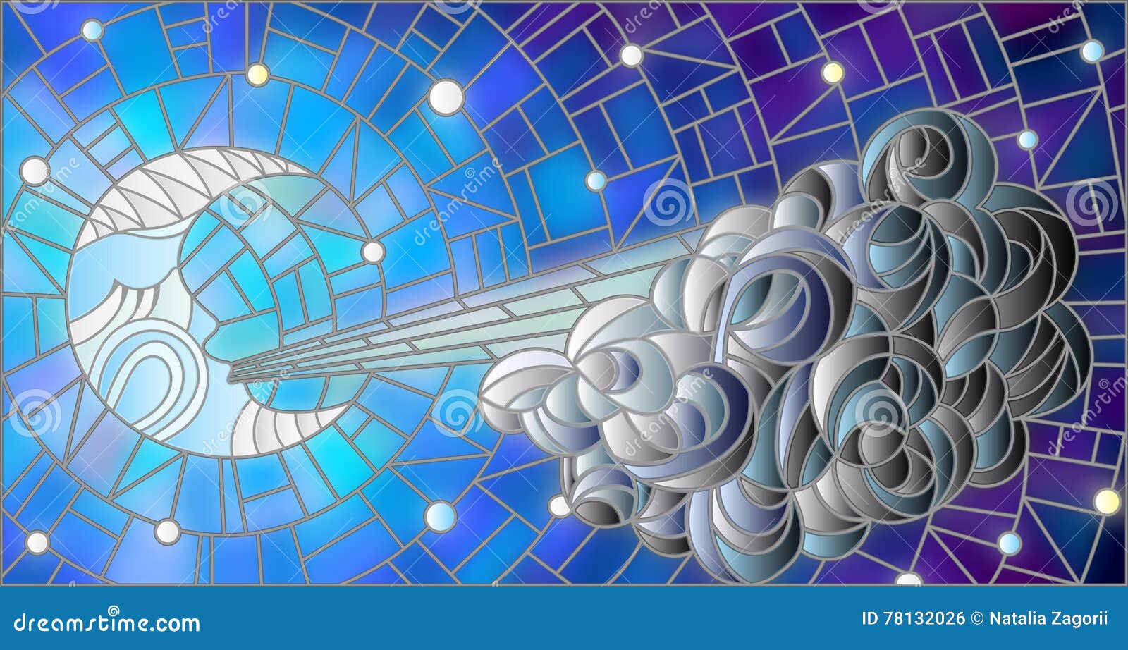 Ilustração Abstrata Do Vitral Com Lua E Nuvem No Fundo Do Céu ...