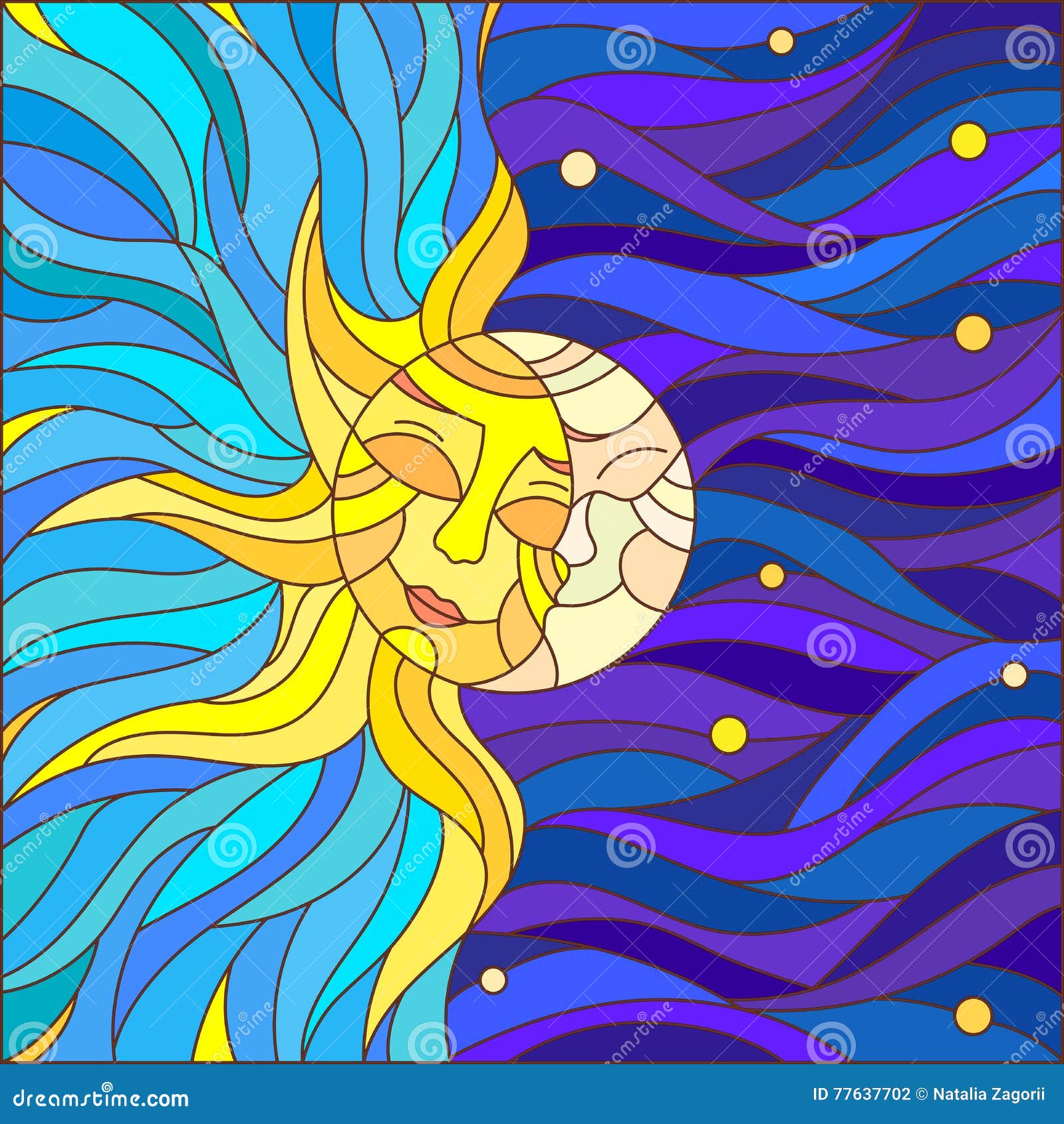 Ilustração Do Vitral Com Sol E Lua No Céu Ilustração do Vetor ...