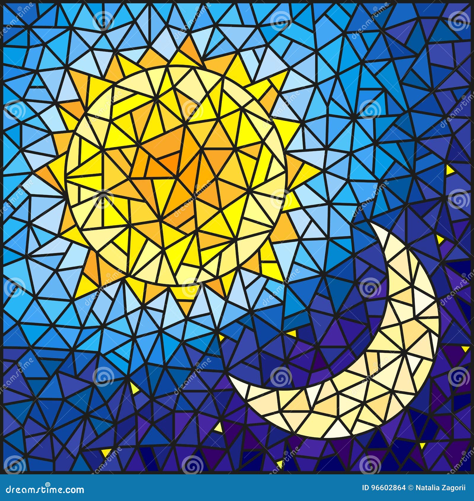 Ilustração Do Vitral, Sol Abstrato E Lua No Céu Ilustração do Vetor ...