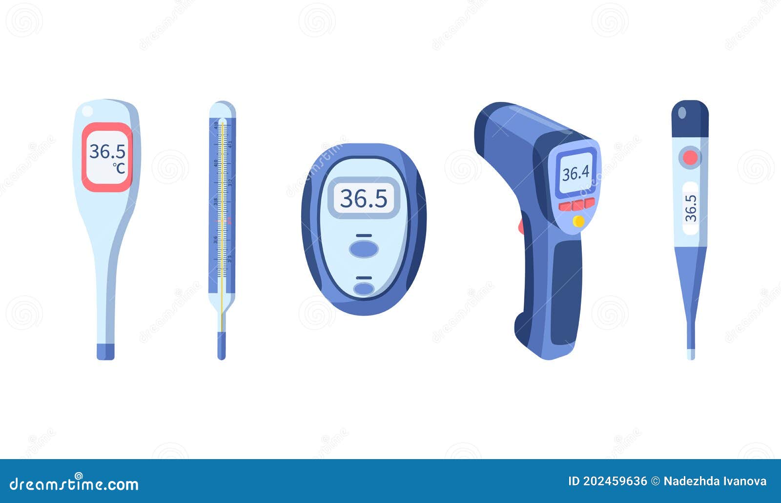 Ilustración Vectorial De Tipos Termómetros Planos Stock de ilustración ...