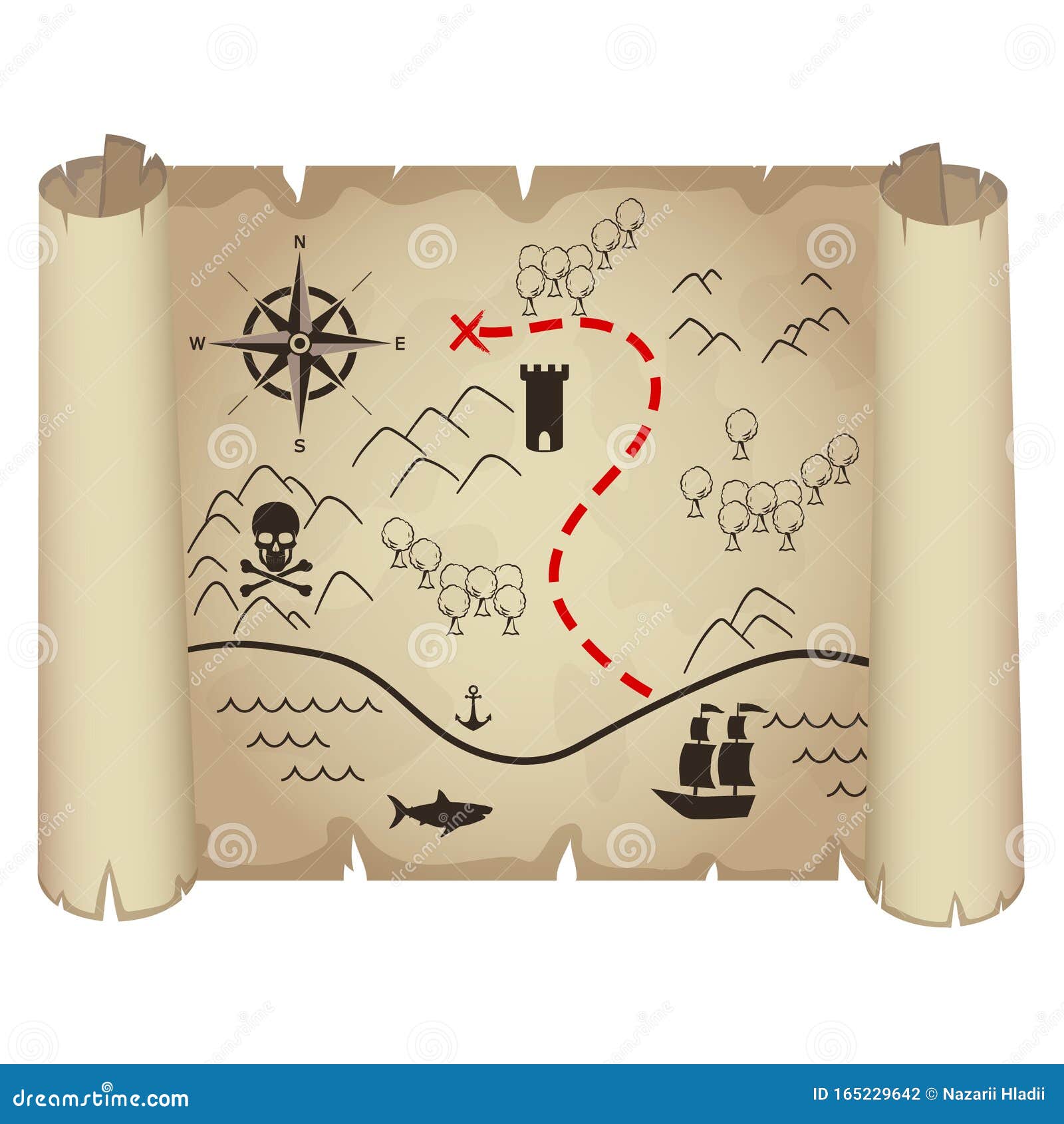 Ilustración Vectorial Del Mapa Del Tesoro Antiguo Papiro Ilustración ...