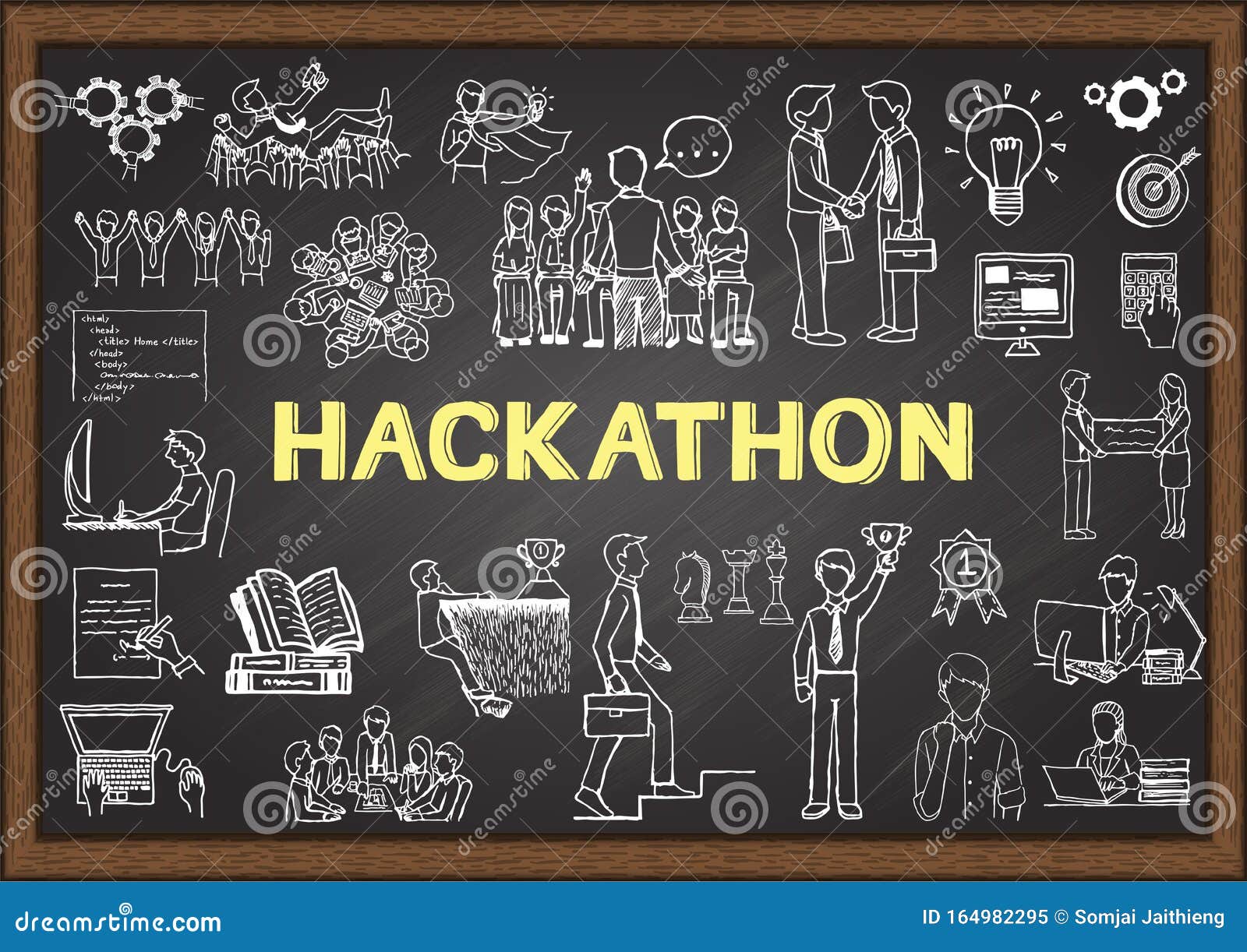 Ilustraciones Hechas a Mano Sobre Hackathon En Pizarra Vector De ...