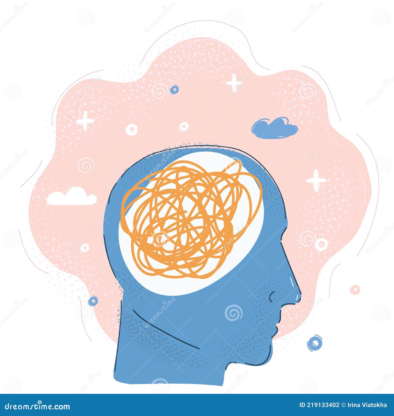 Ilustración Vectorial De La Mente Humana Cabeza De Hombre Enredada Con Hilos De Cuerda De Salud
