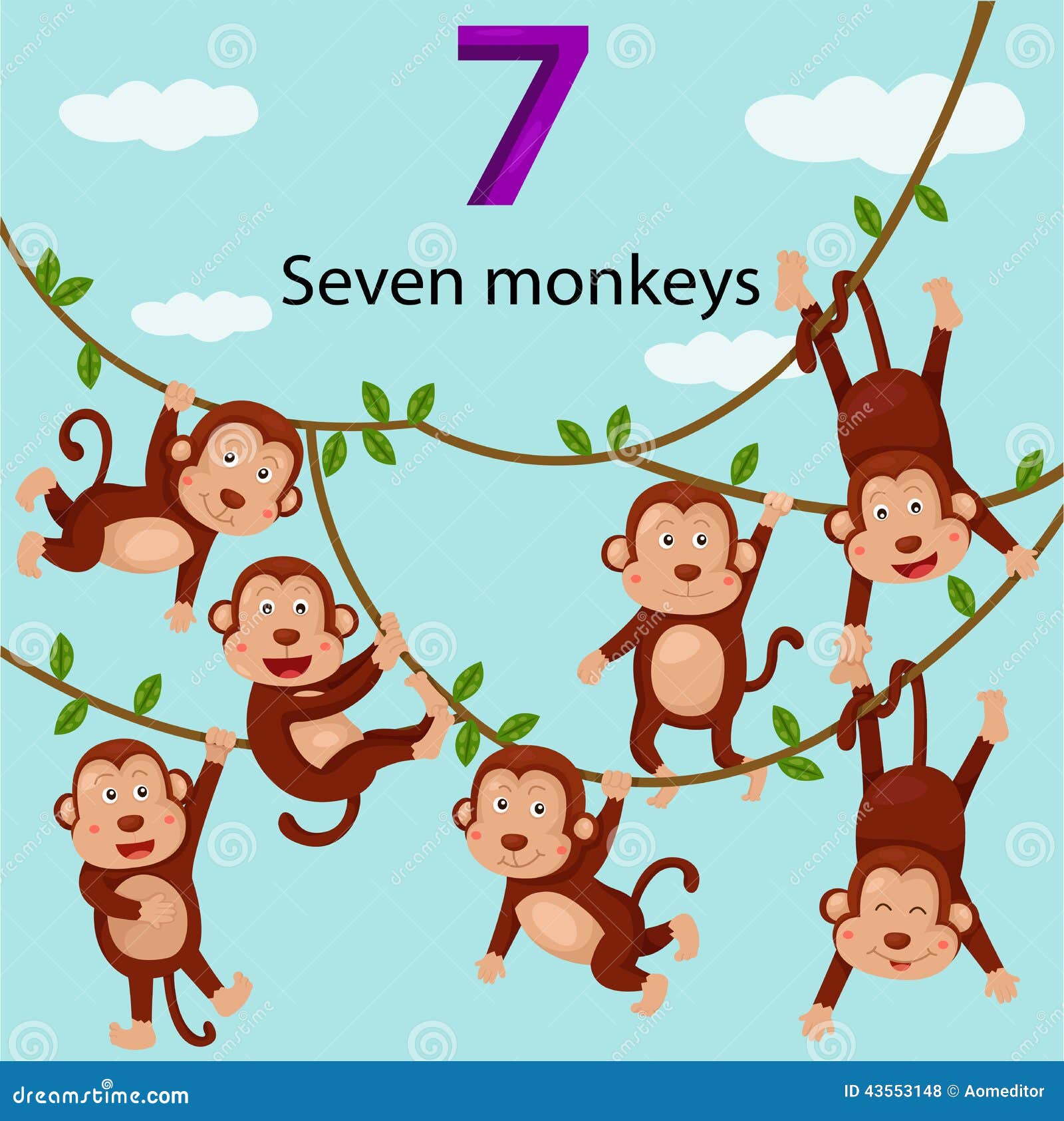 Ilustrador De Macacos Do Número Sete Ilustração do Vetor - Ilustração ...